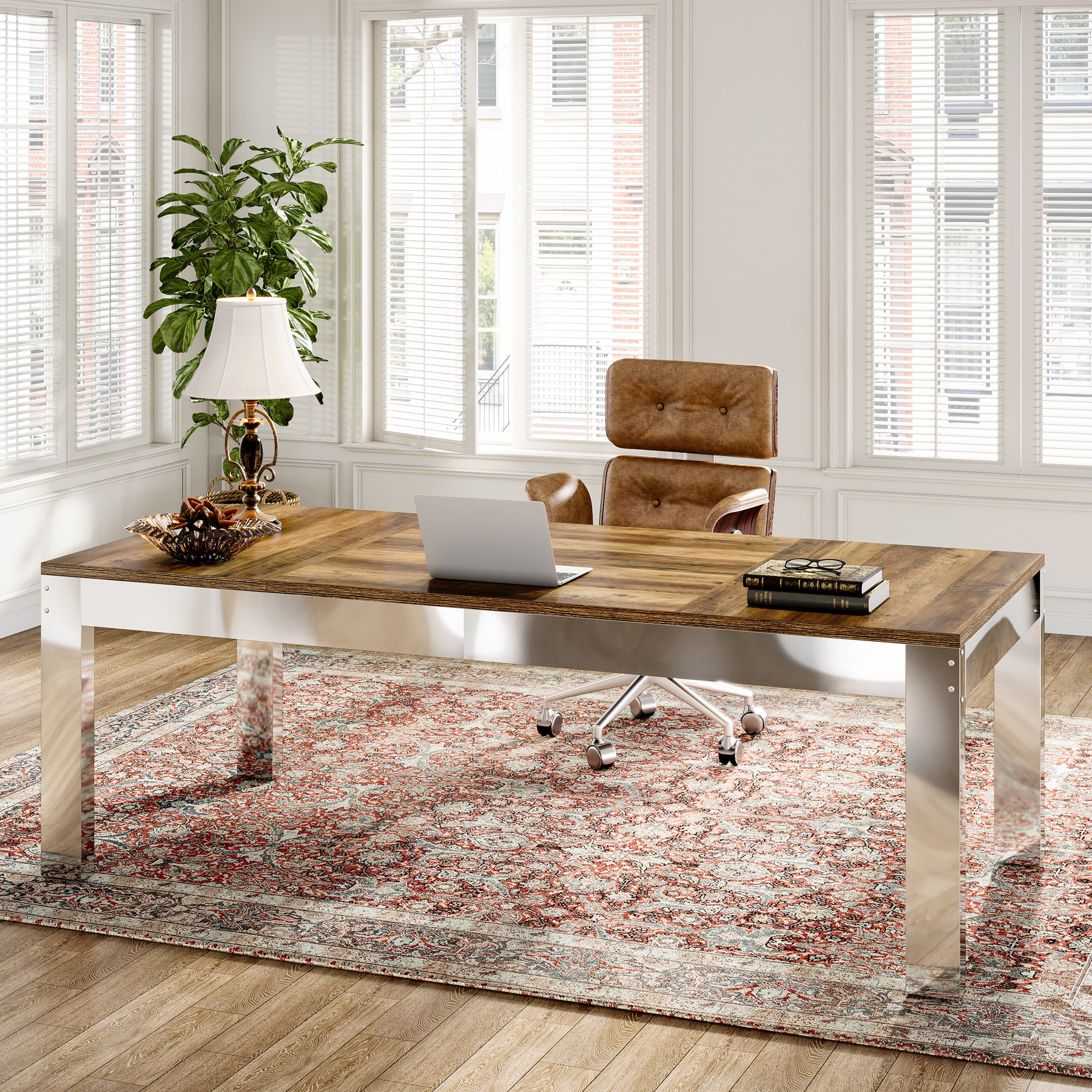 Wrought Studio™ 78.7" Extra Long Computer Desk, Large Executive Writing ...