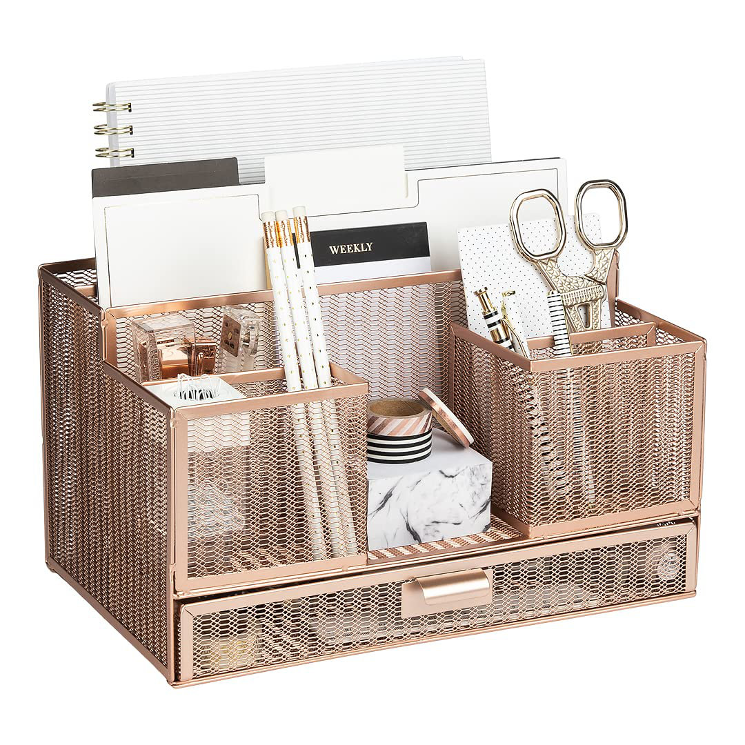 Everly Quinn Office Rose Gold Desk Organizer And Accessories With ...