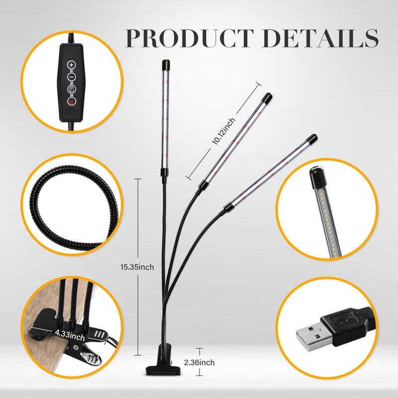 iPower 3 Tube LED Grow Light with Full Spectrum for Indoor Plants ...