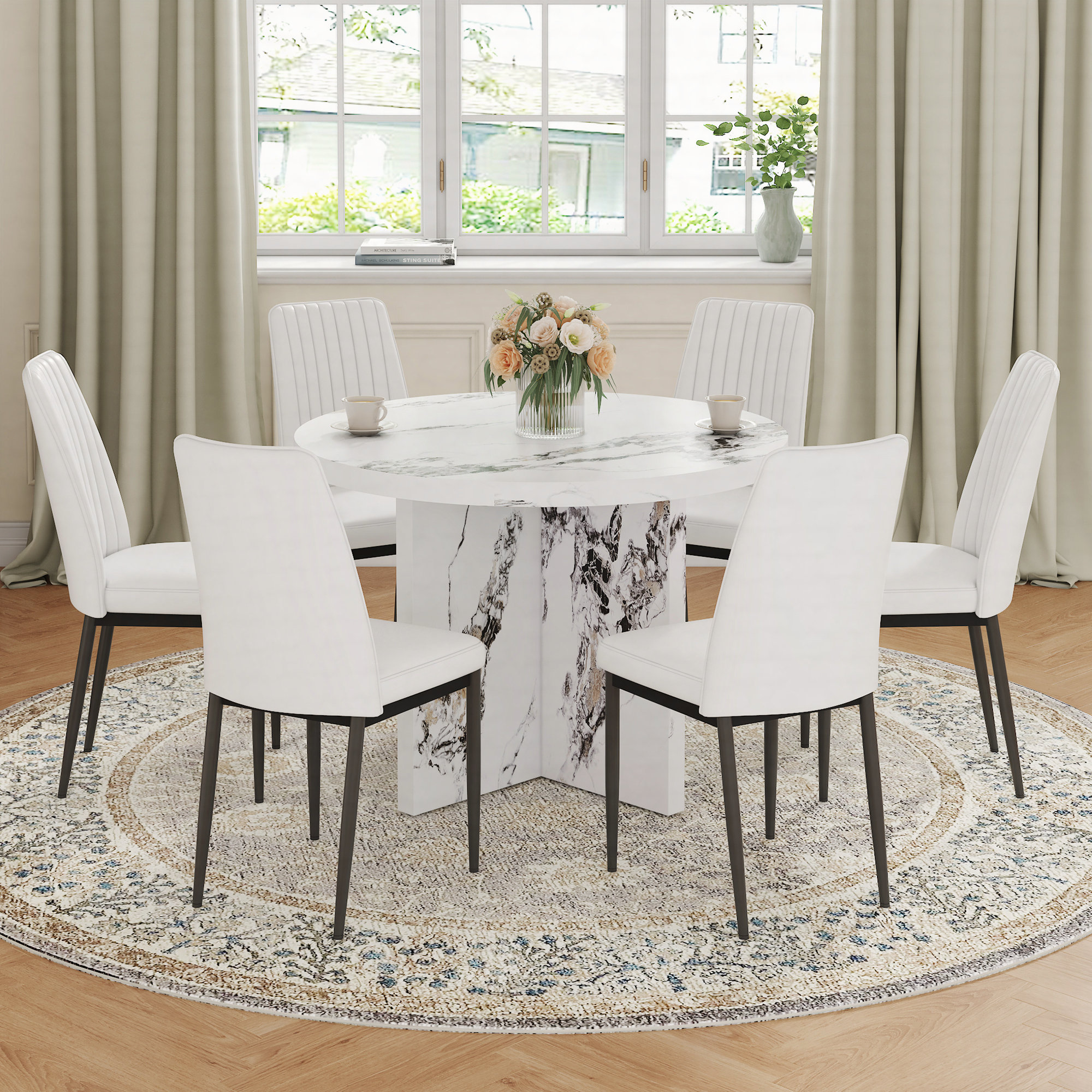 Brayden Studio® 7 Piece Round Dining Table Set 42" Modern Round Table ...