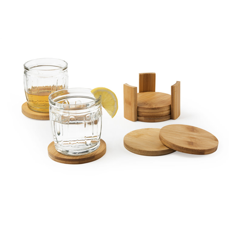 Excelsa Eco Living Bamboo Round 6 Piece Coaster Set With Holder ...