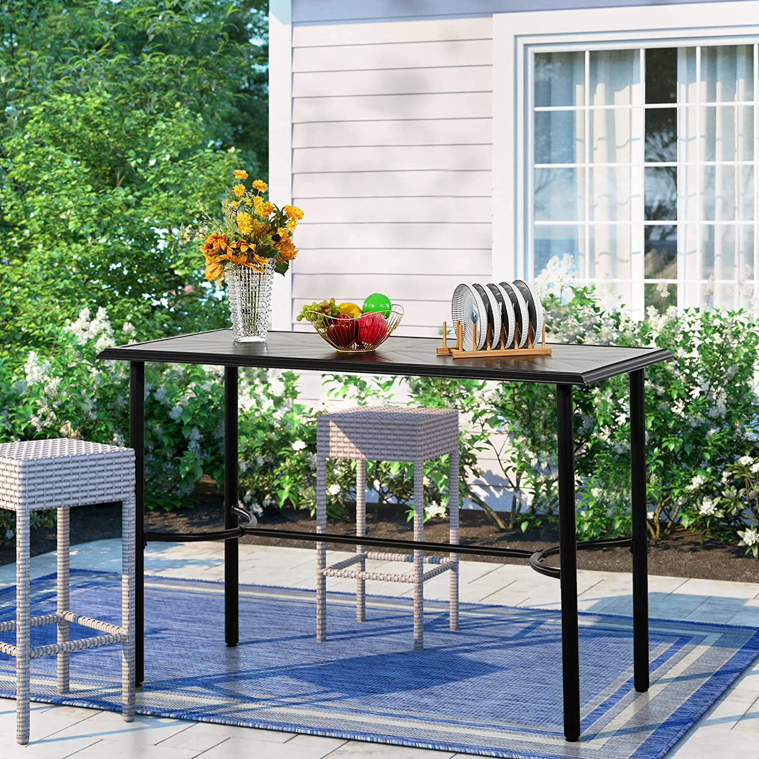 Latitude Run® Outdoor Patio Bar Table Metal Bar Height Table ...