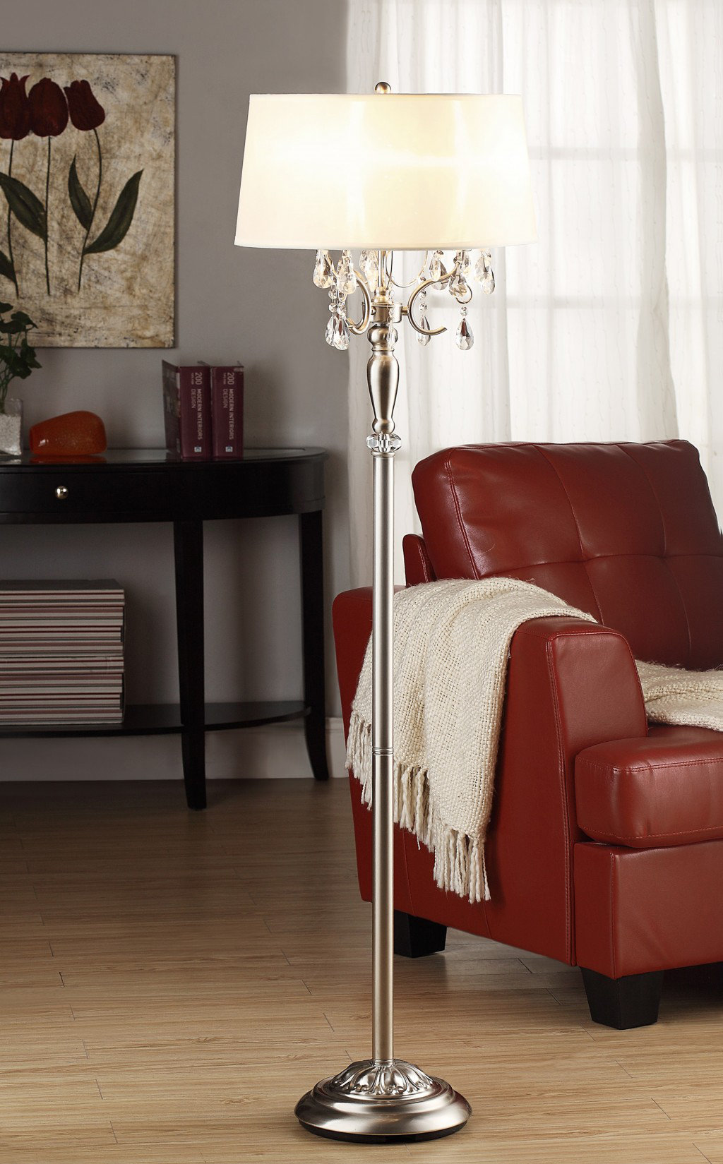ZeaZu Glamorous Silver and Faux Crystal Candelabra Metal Floor Lamp ...