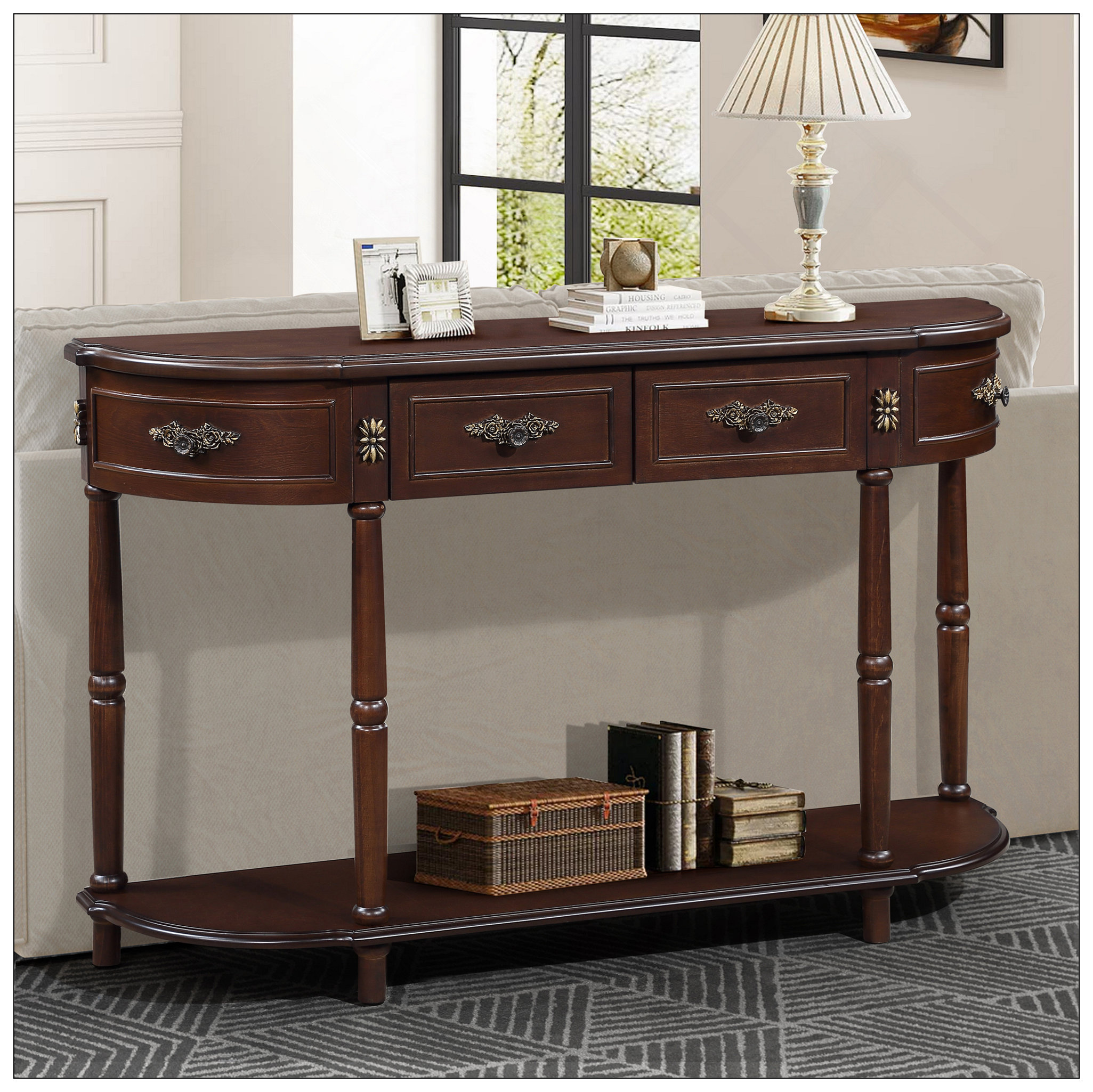 Red Barrel Studio Retro Curved Wood Console Table, 52 Inch Circular ...