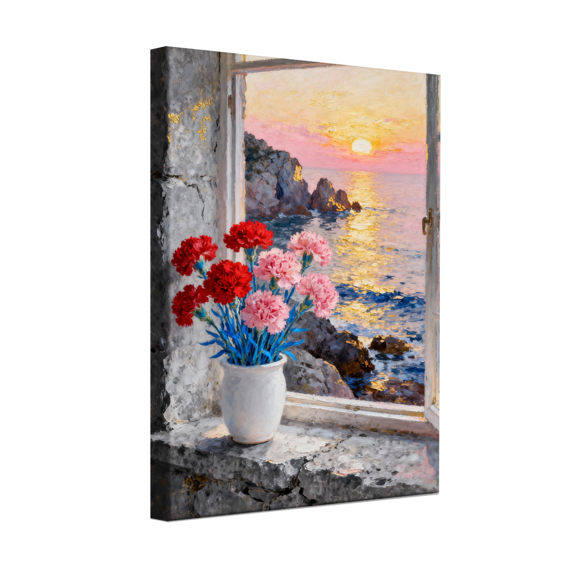 Red Barrel Studio® Plants & Flowers Window View Sunset Sea Flowers Vase ...