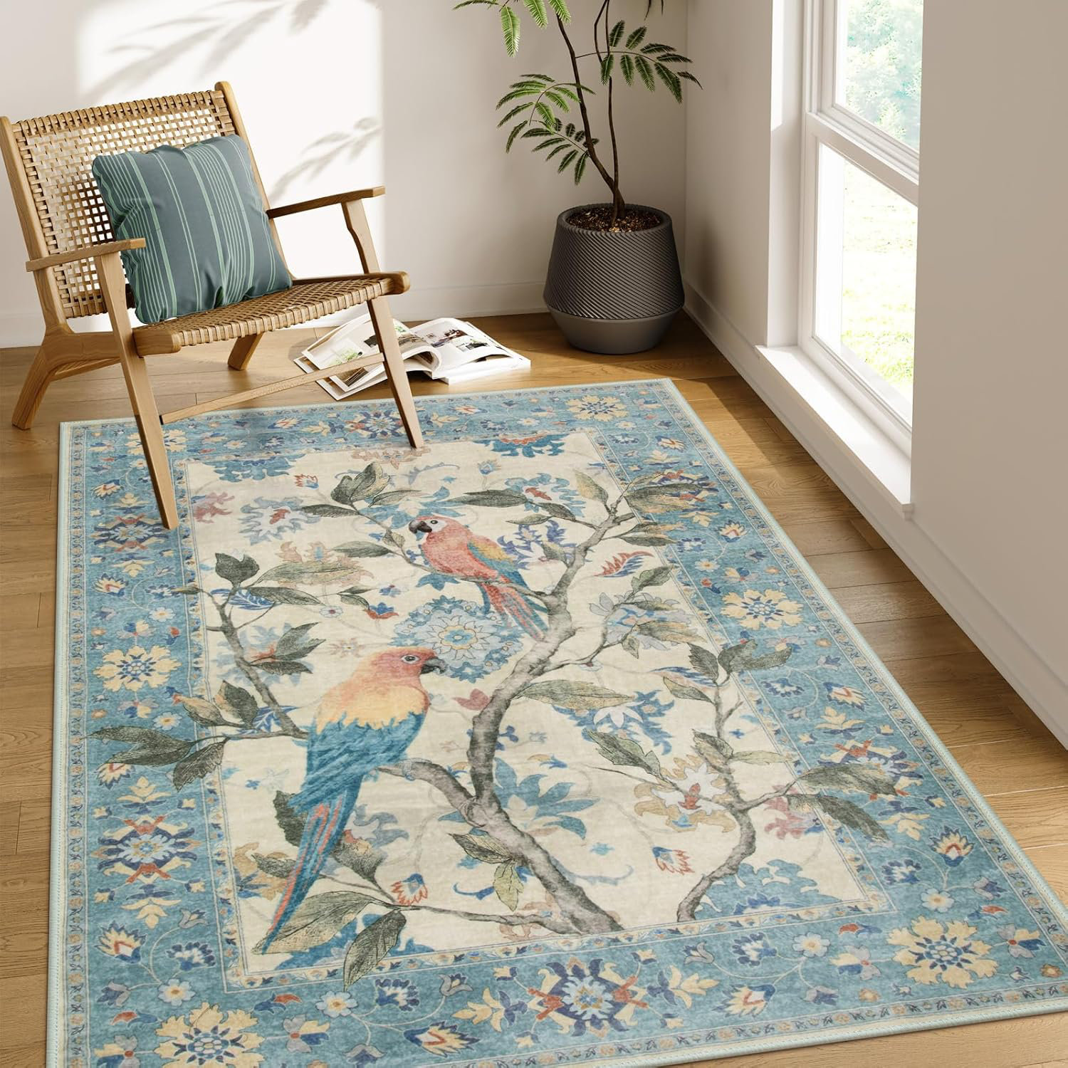 Bay Isle Home™ Botanical Birds Rugs For Bedroom ,Washable Living Room ...