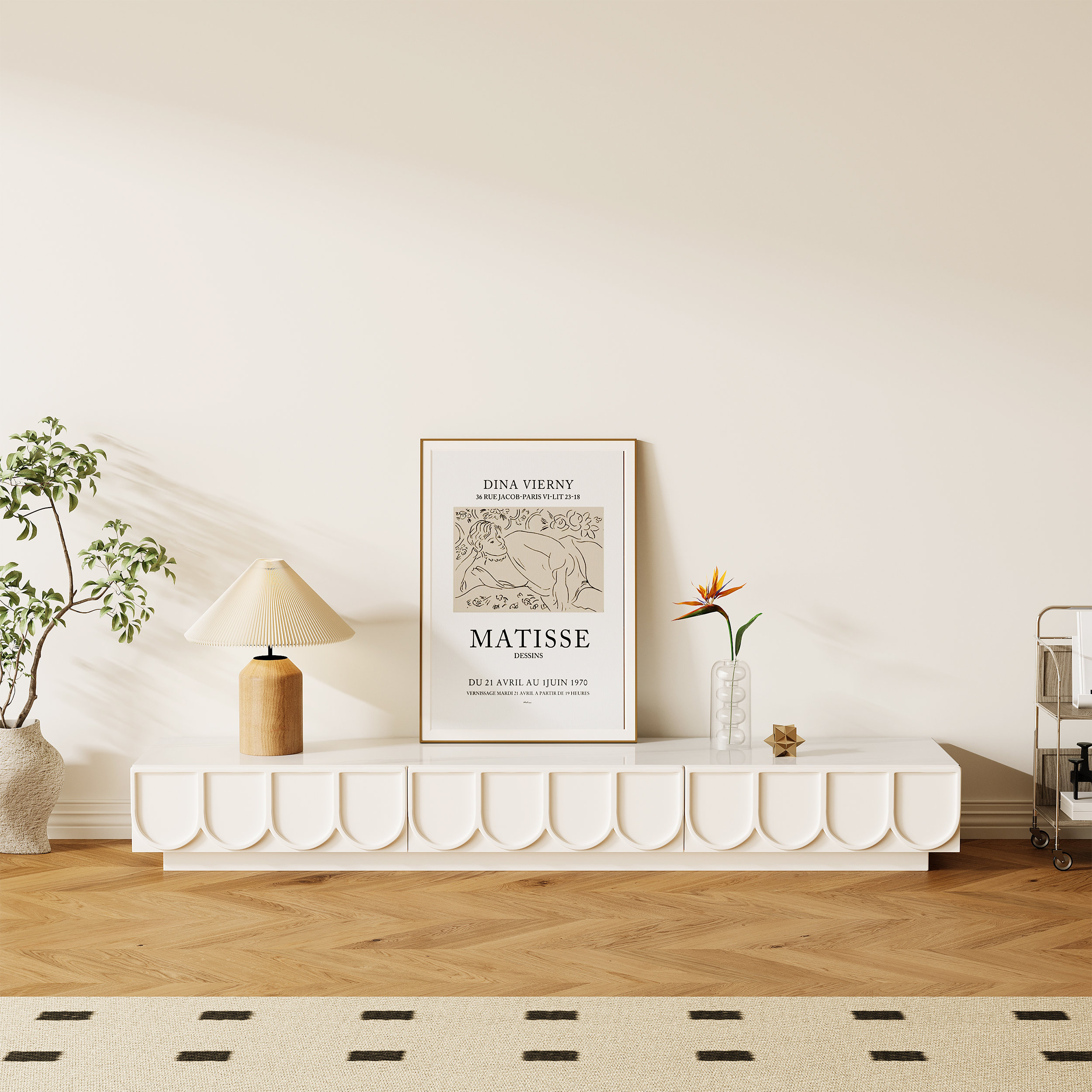 Ivy Bronx Modern Minimalist TV Stands, Cream Media Console with 4 ...