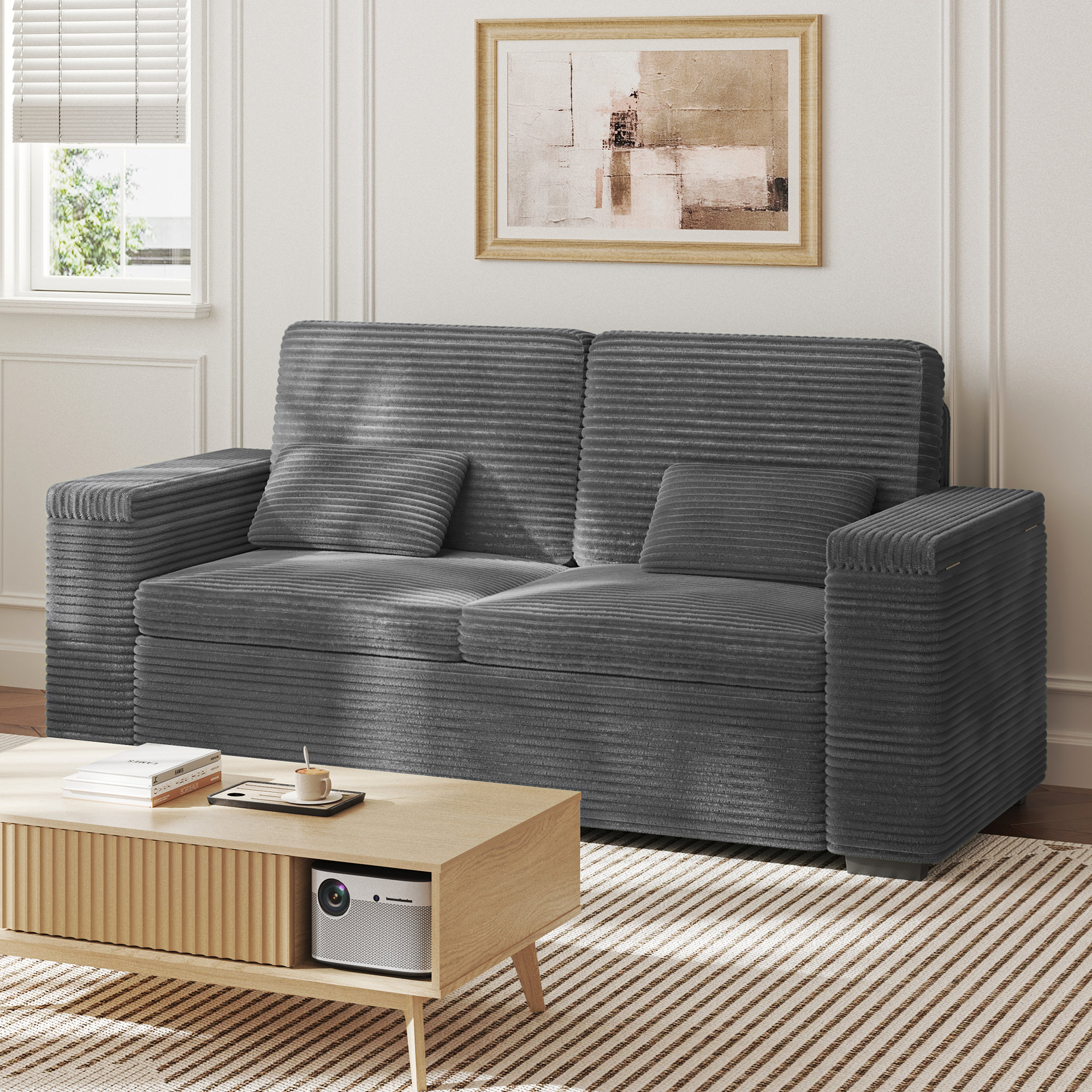 Ebern Designs Modern 71-inch 2-seater corduroy sofa with two-arm ...