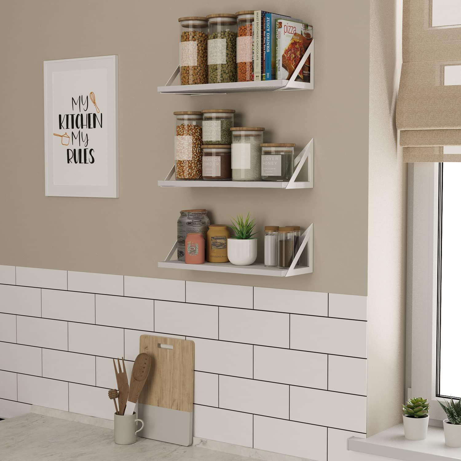 Gracie Oaks Set of 3 Floating Shelves for Wall Storage, Bathroom ...