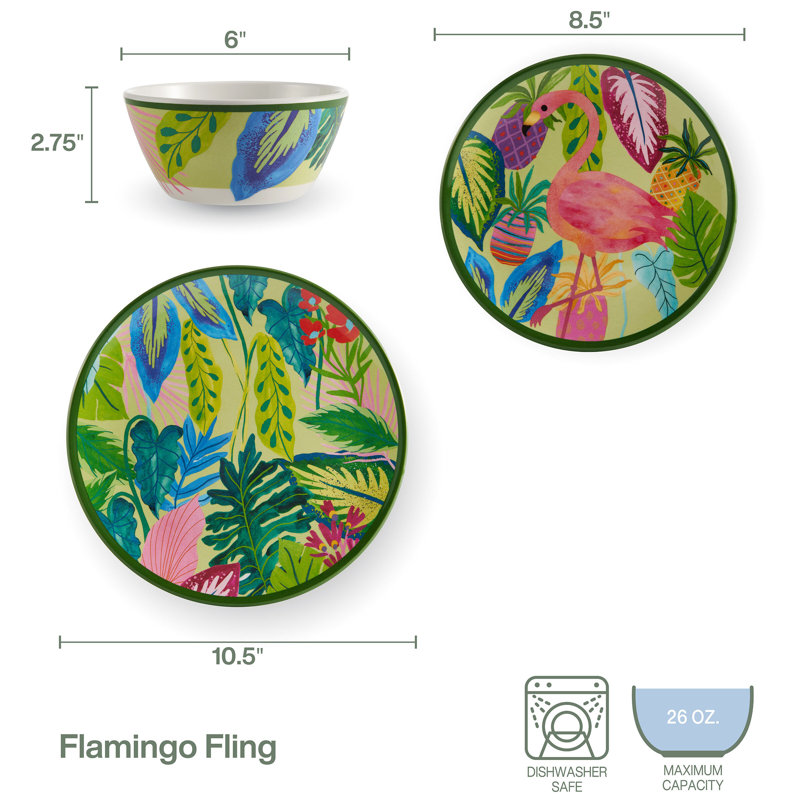 Save 50% • Flamingo Fling 12-Piece Indoor/Outdoor Melamine Dinnerware ...