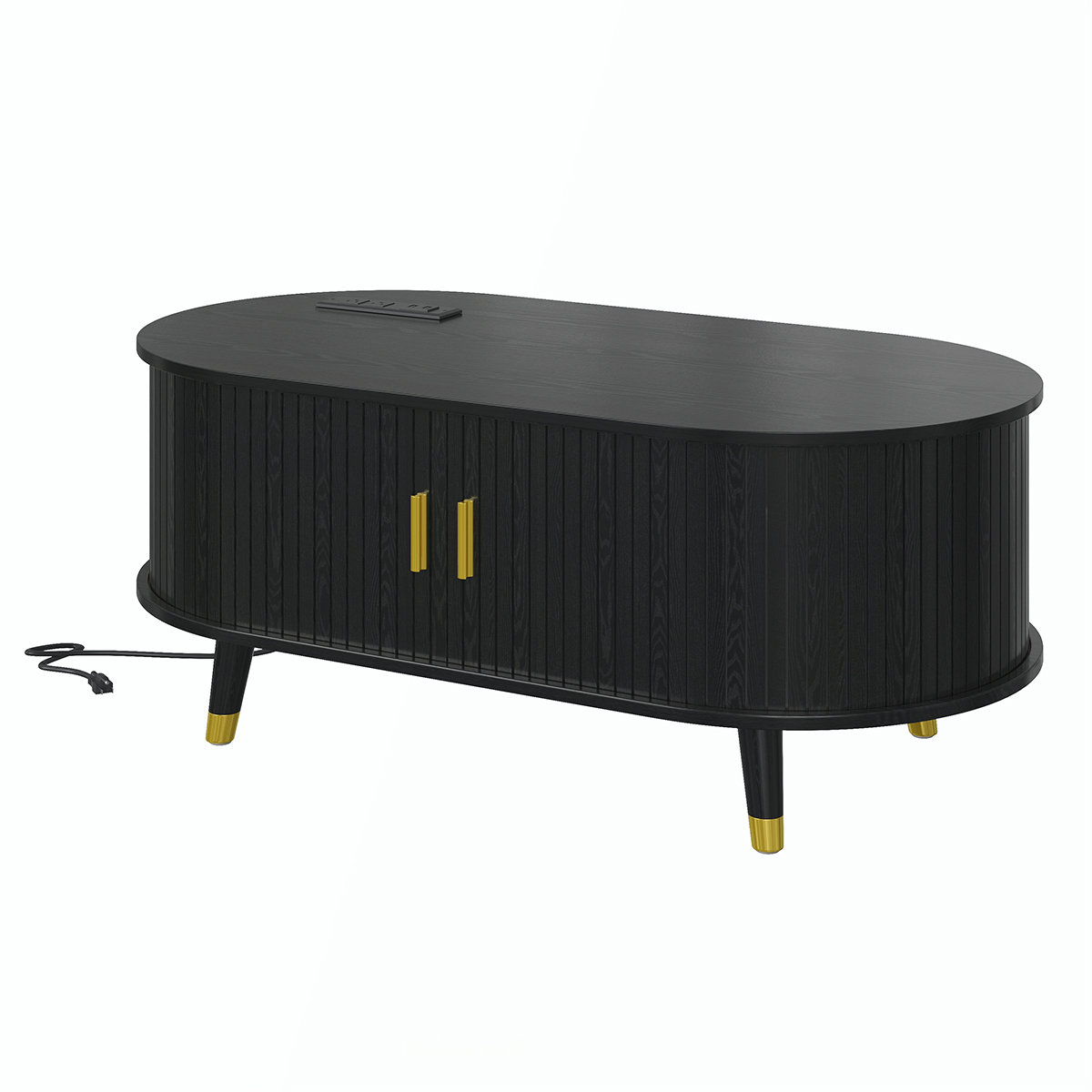 George Oliver Wooden Oval Fluted Coffee Table with Charging Station ...