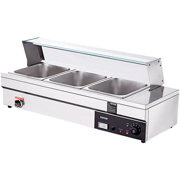 VEVOR 3 Pan 36 Quarts Commercial Food Warmer with Tempered Glass Cover ...