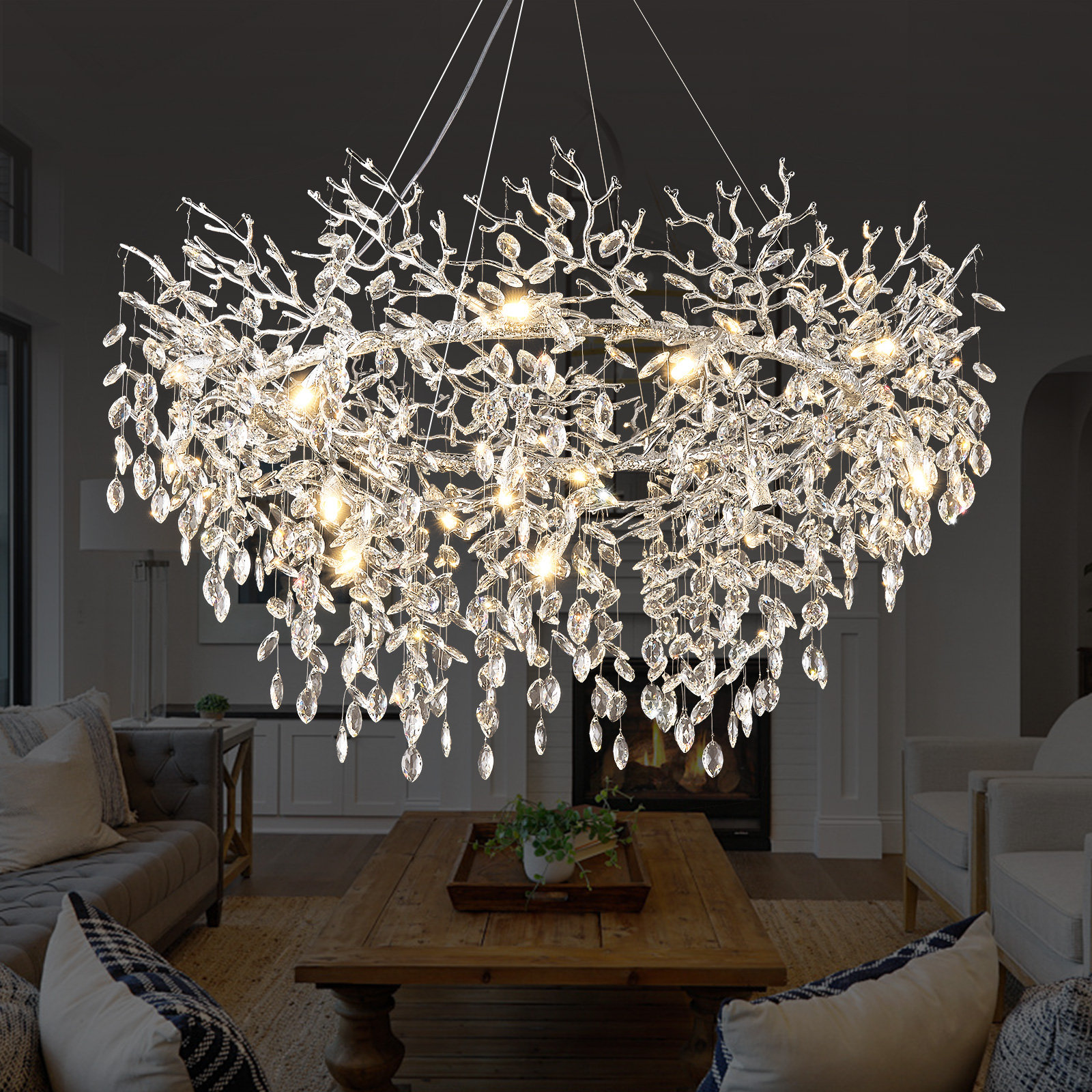 Rosdorf Park 14-light 47" Dimmable Tree Branches Crystal Linear ...