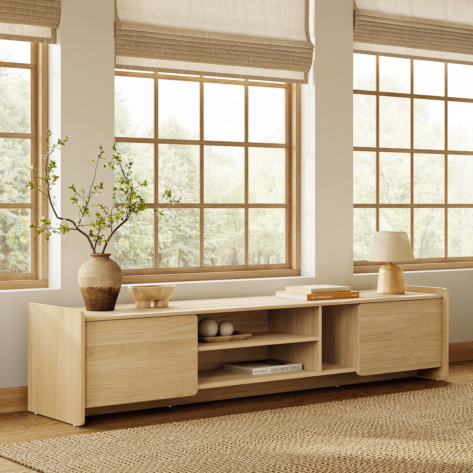 George Oliver Hazel Oak Manufactured Wood 2-Door 70" Wide TV Console ...
