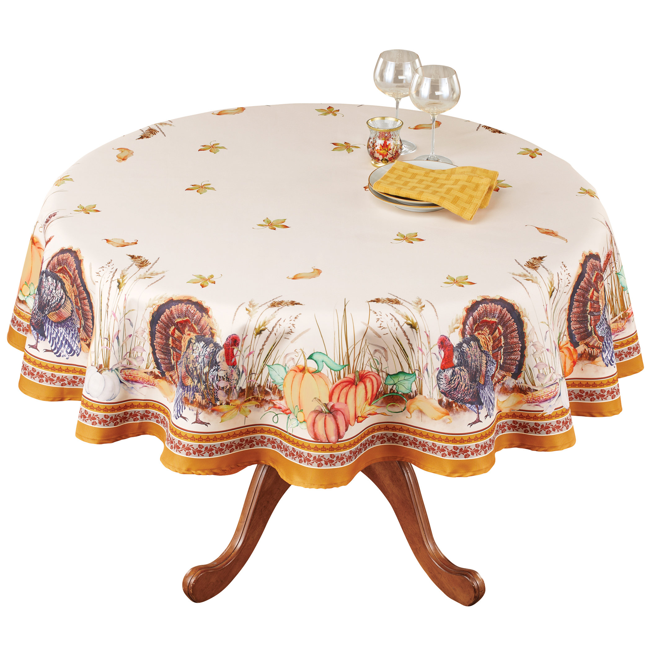 Astoria Grand Charming Colorful Turkey Harvest Printed Tablecloth | Wayfair