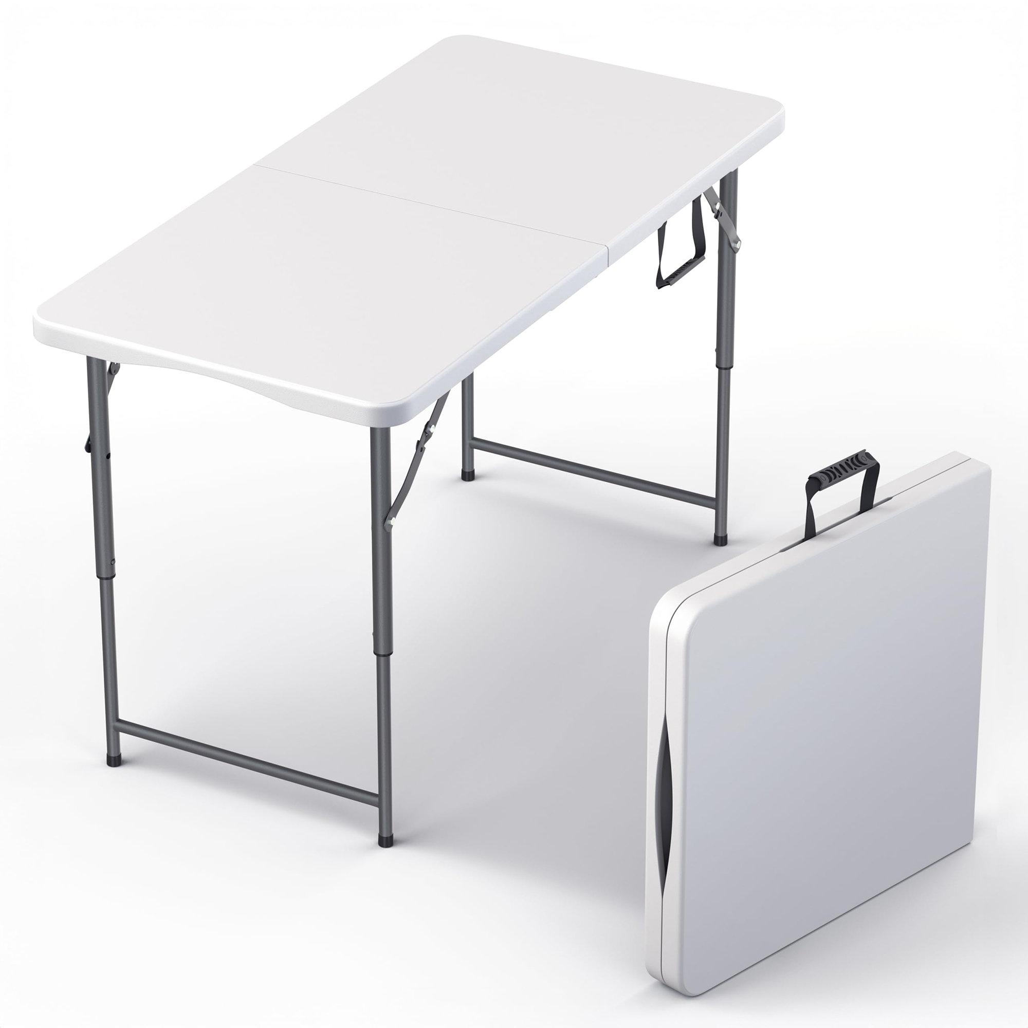 AYNAHPRO 4 Foot White Foldable Table, Adjustable Height, Built-in ...