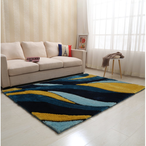 Orren Ellis Neligh Handmade Tufted Yellow/Navy Area Rug & Reviews | Wayfair