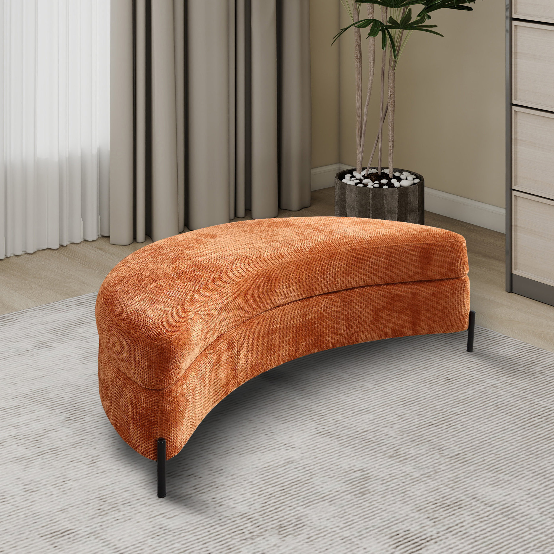 Latitude Run® Upholstered Half Crescent Moon Storage Bench Large ...