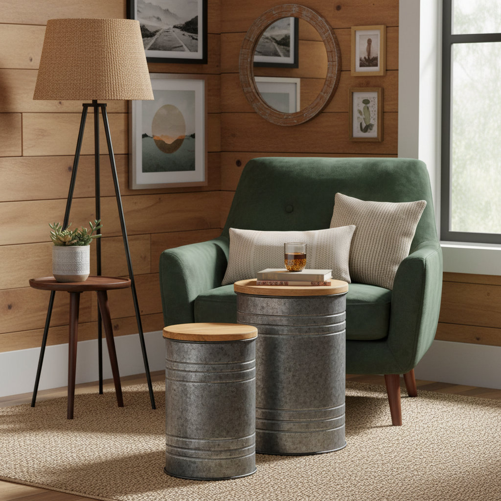 17 Stories Rustic Adeline Set Of 2 | Farmhouse Galvanized Metal Barrel ...
