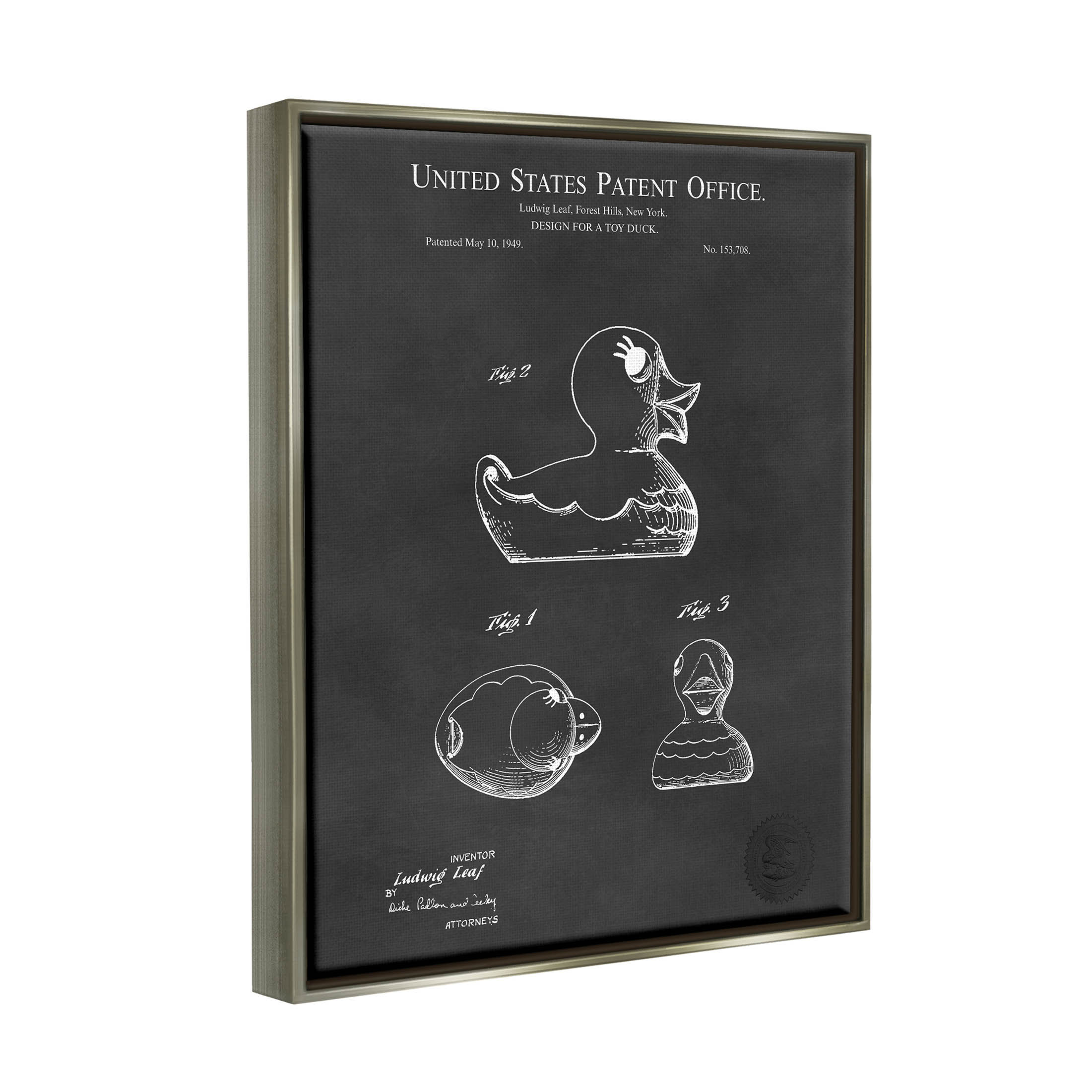 Stupell Industries Retro Duck Toy Blueprint Framed Giclee Art By Karl ...