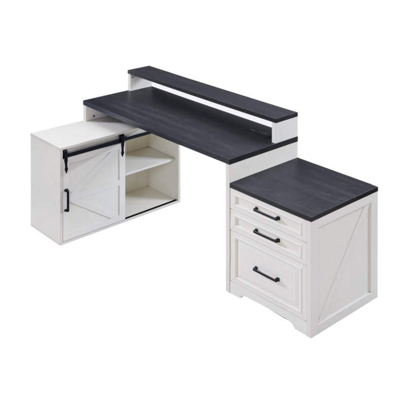 August Grove® Dediu Farmhouse Computer Desk With Charging Station, Wood ...