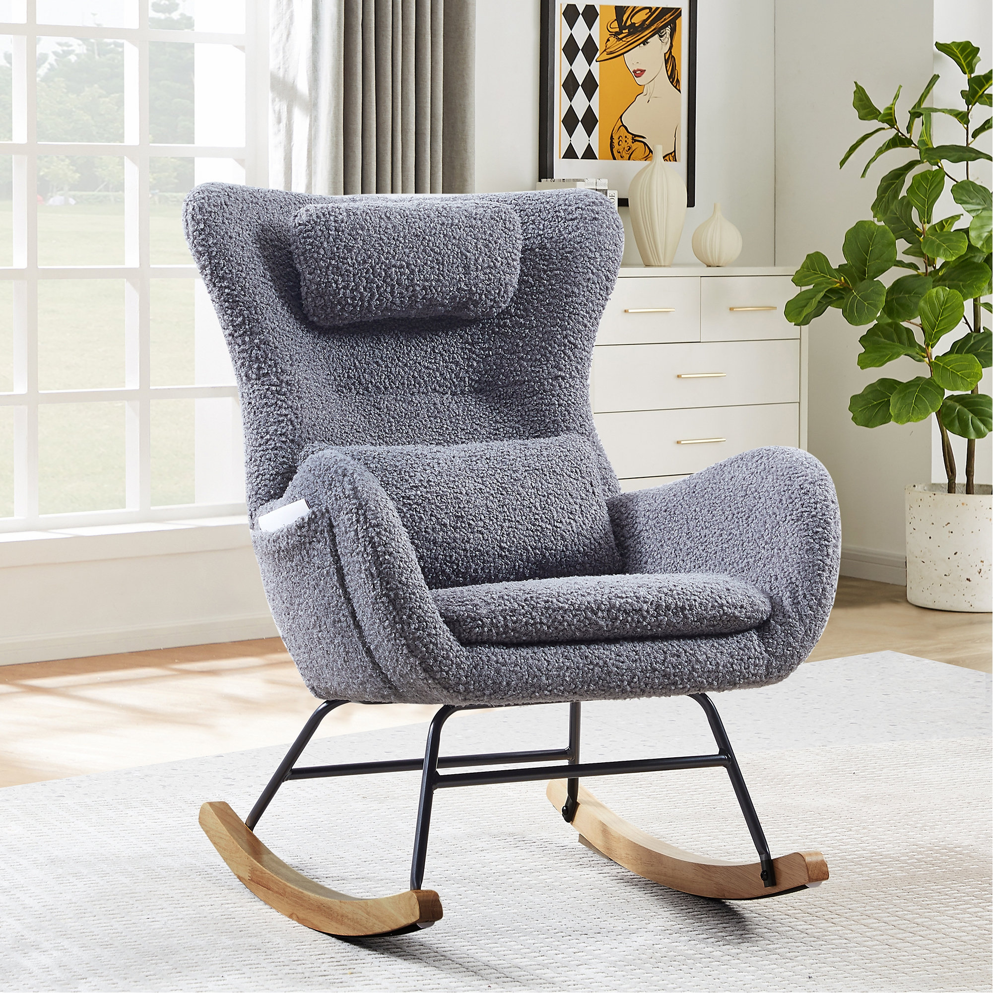 Ophelia & Co. Rocking Chair, Modern Rocking Chair With High Backrest ...