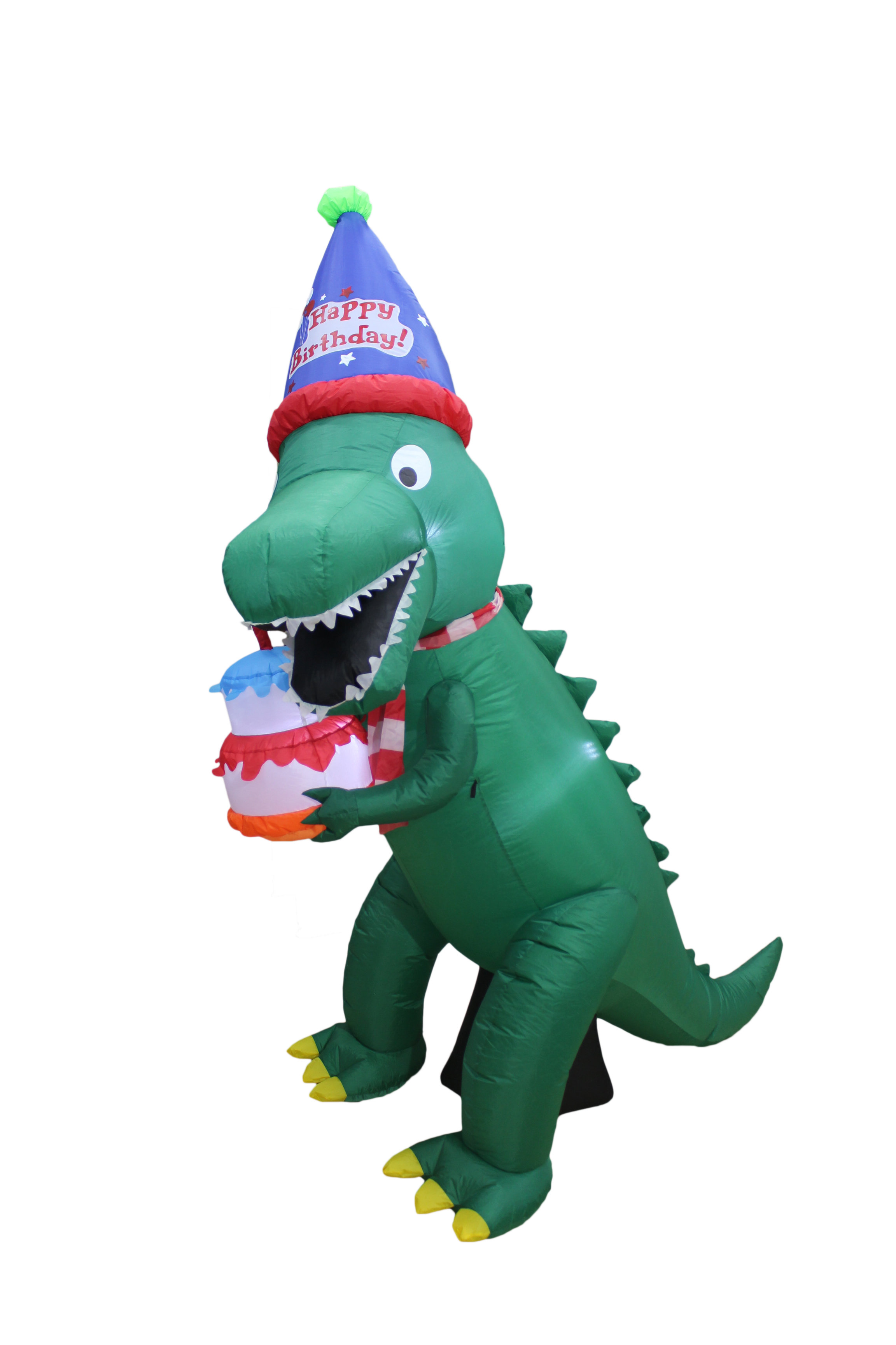 Trinx 7 Foot Tall Happy Birthday Inflatable Green Dinosaur with Cake ...