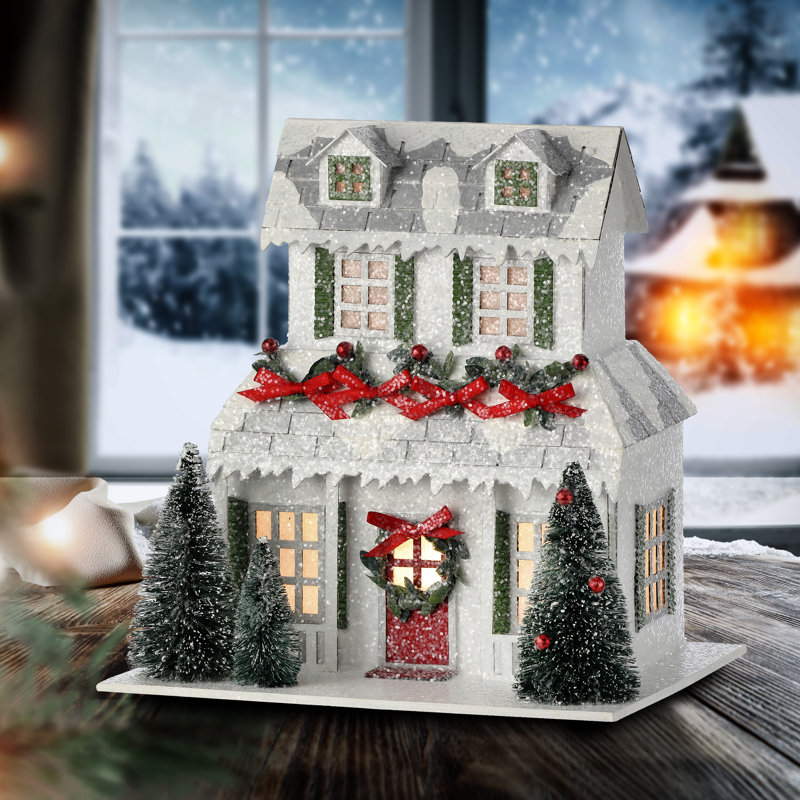 The Holiday Aisle® 9" LED Cardboard Xmas Snowman House | Wayfair