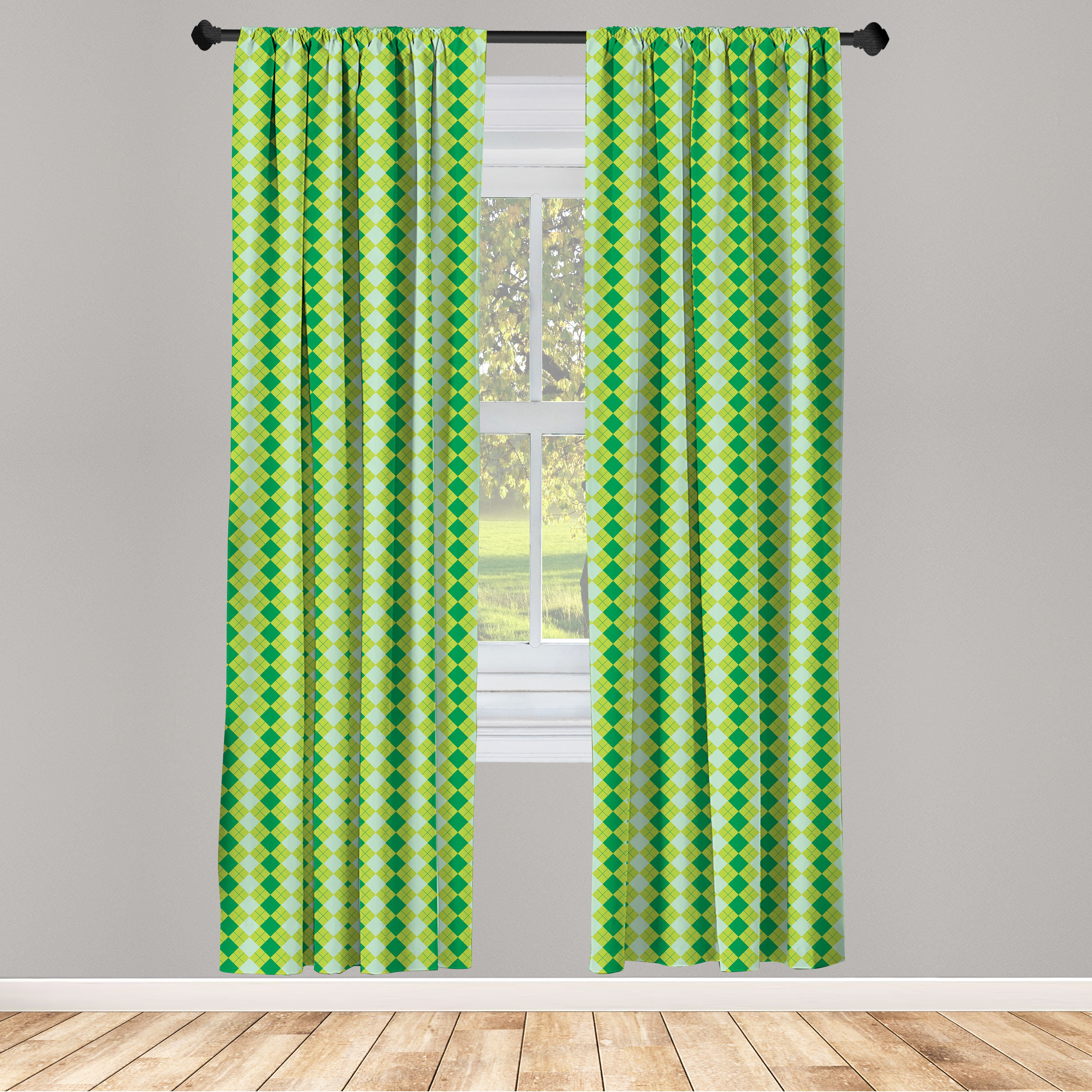 Dakota Fields Abstract Green 4-Panel Curtains, Diagonal Square Art ...