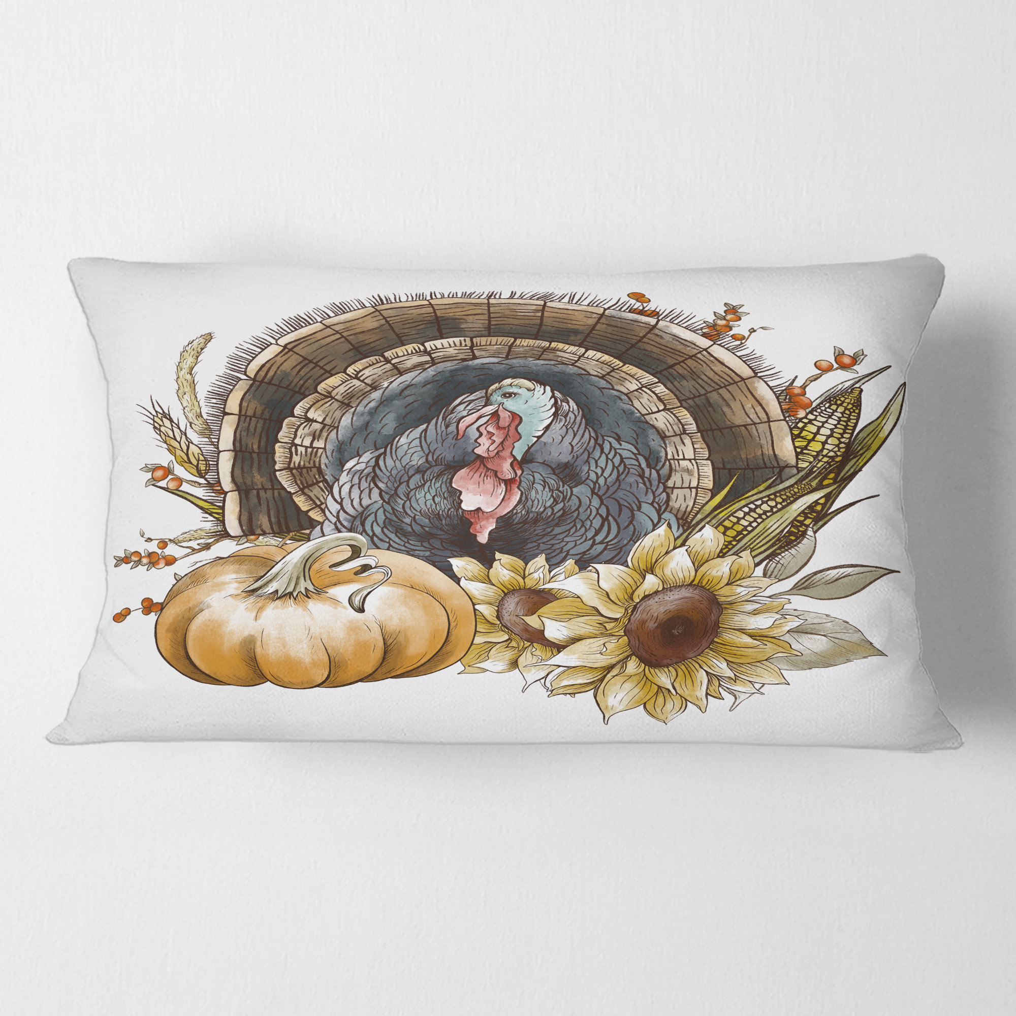 Design Art Rectangle,Thanksgiving Vintage Turkey Sunflowers And Pumpkin ...