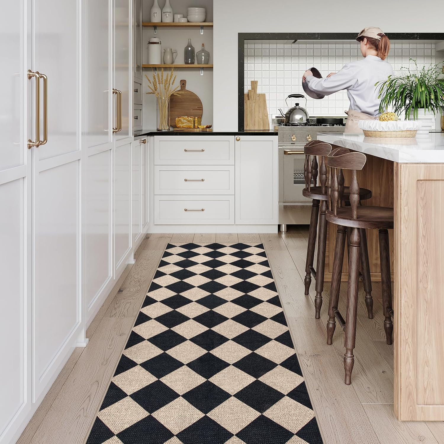 Latitude Run® Black/Checkerboard -2 Jute Runner Rug, 2X8 Hallway ...
