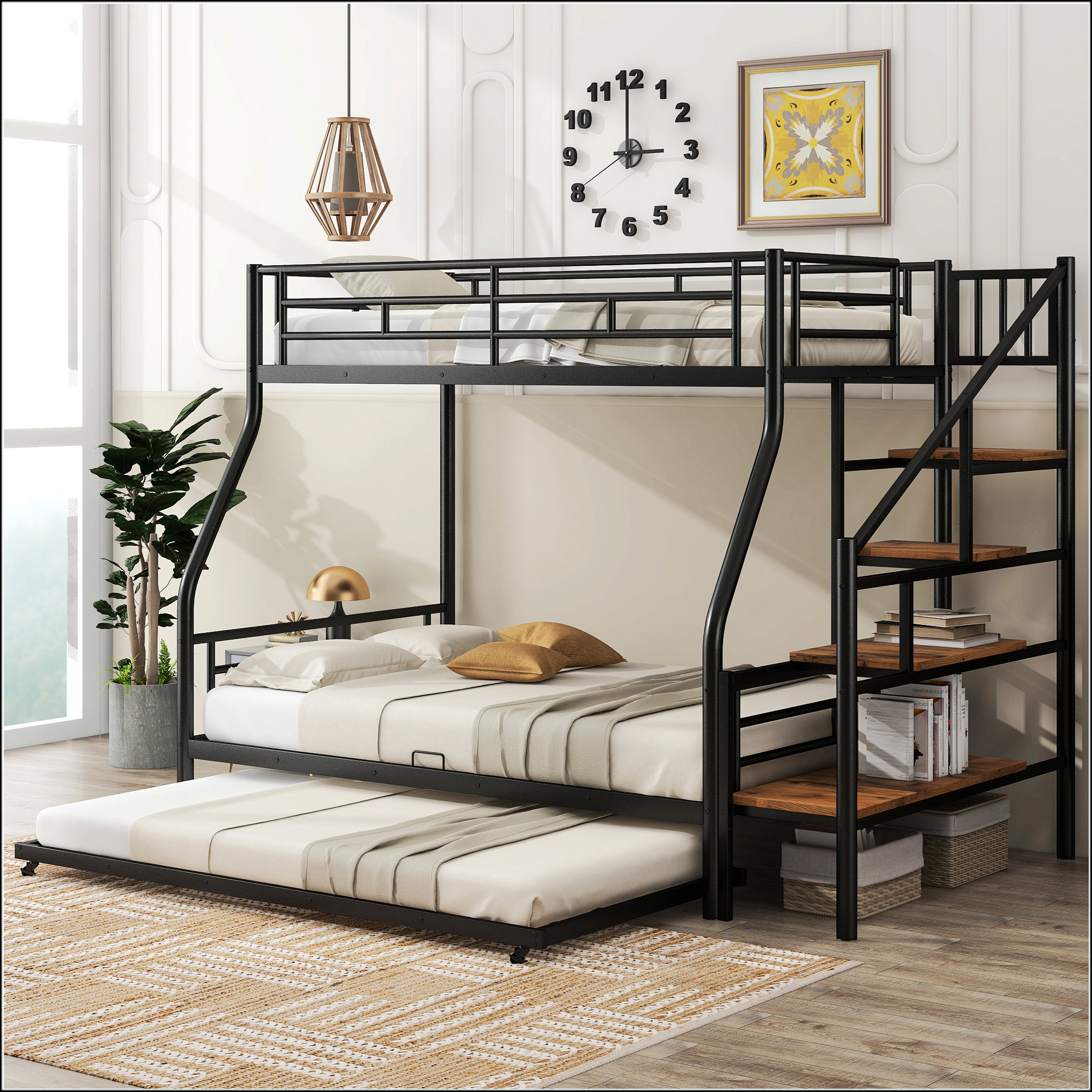 Mason & Marbles Twin Over Full Size Metal Bunk Bed With Trundle And ...