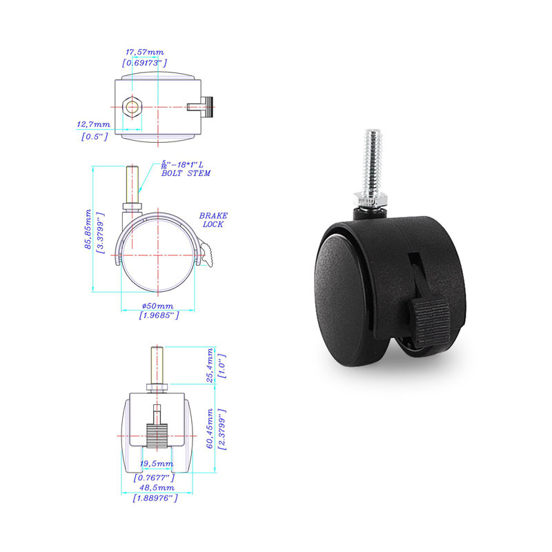 Outwater 1in. Square Metal Double Star Caster Inserts With Brakes | Wayfair