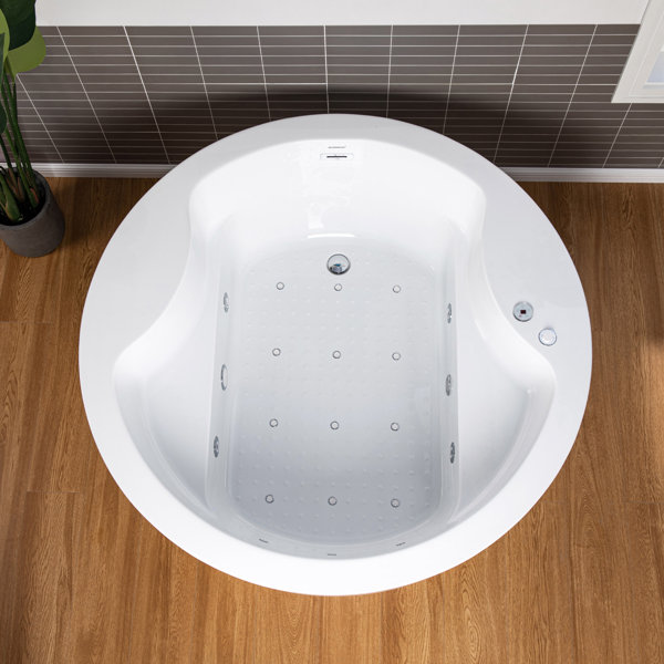 WoodBridge 59" Whirlpool Water Jetted & Air Bubble Round Double Heated ...