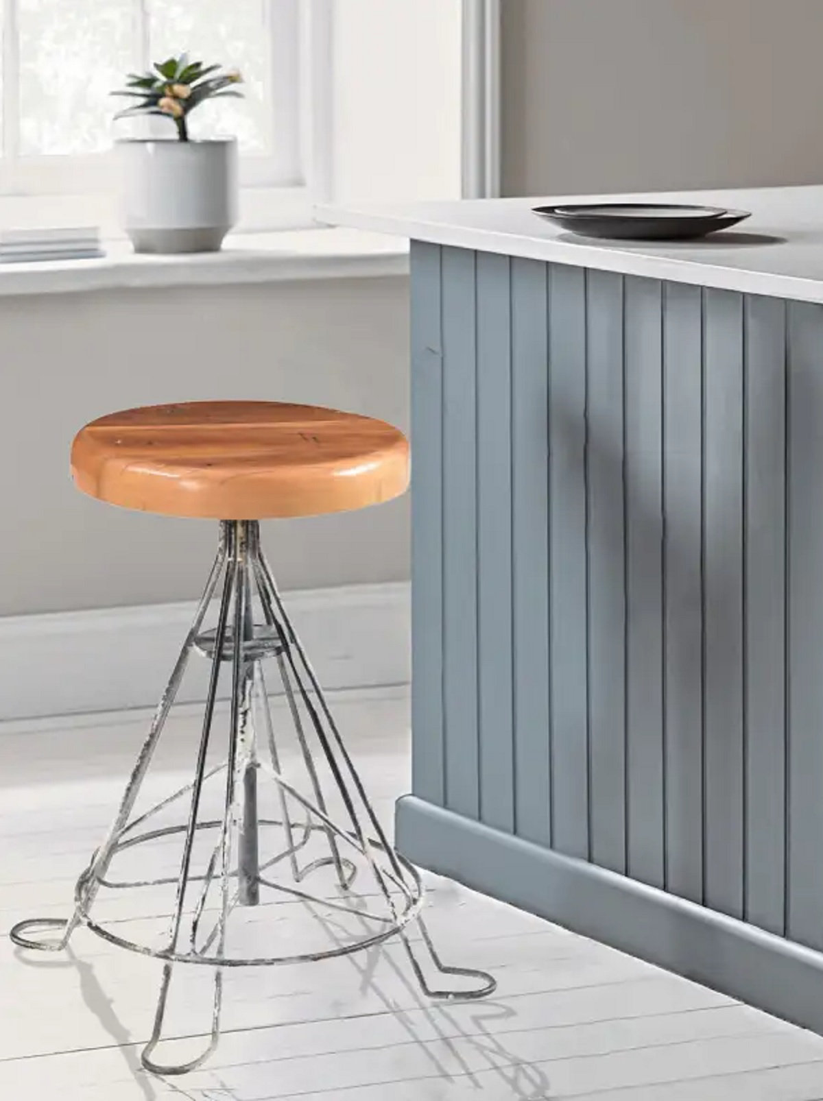 Design Gallerie Round Accent Stool with Top wood and Iron Base ...