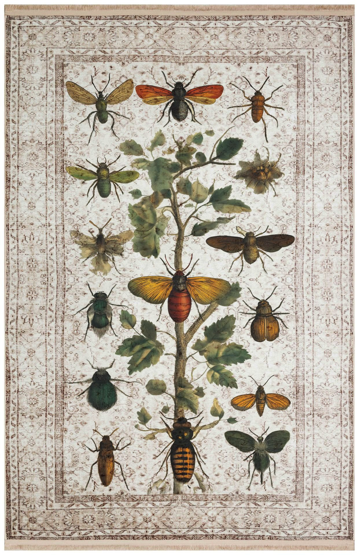 Rosalind Wheeler Nora Art Botanical Figure Cream Vintage Classic Rug ...