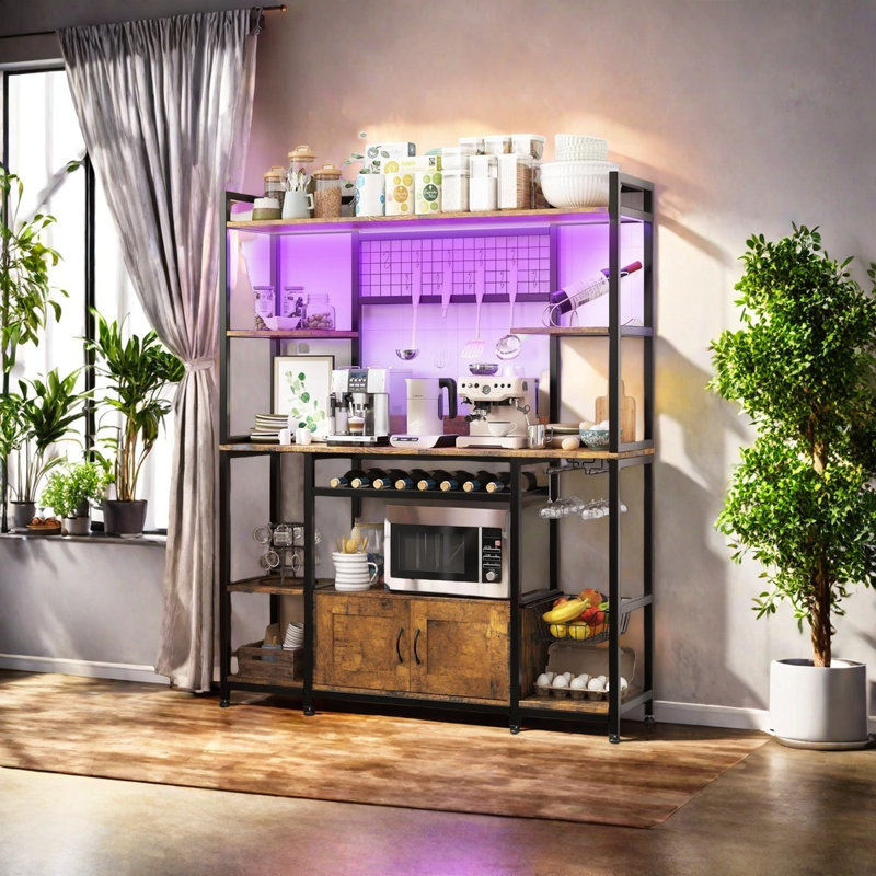 Ivy Bronx Bakers Rack With Power Outlet And Led Light, Farmhouse Coffee ...