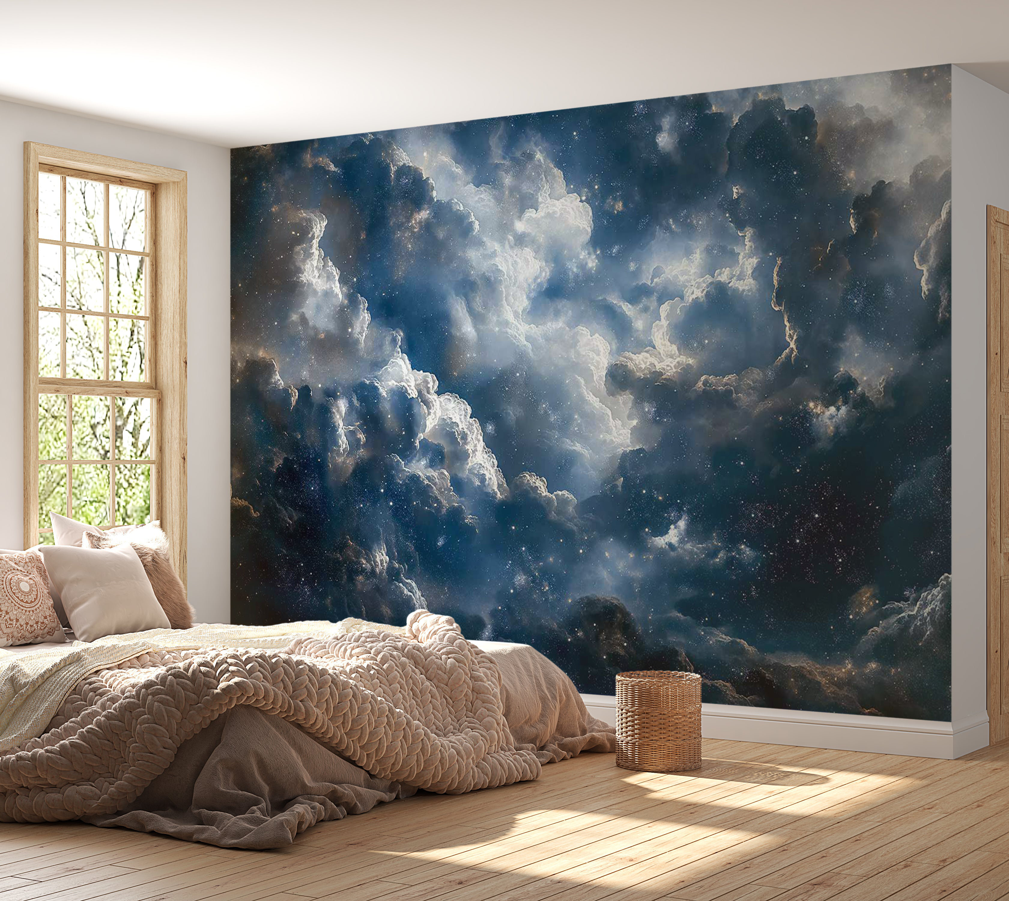 Brayden Studio Space Wallpaper Wall Mural - Clouds And Stars - Wayfair ...