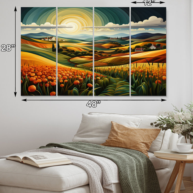 DesignArt Countryside Geometric Plains II On Metal 4 Pieces Print ...