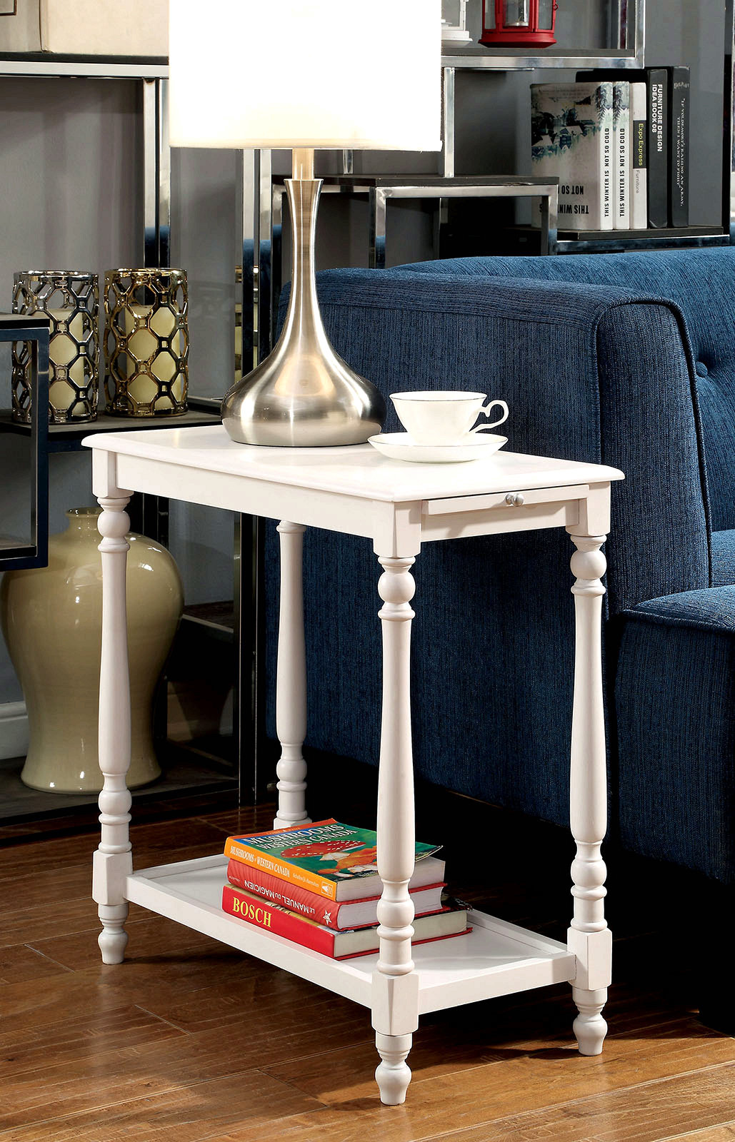 Ophelia & Co. Transitional Side Table White 1Pc With Open Shelf Hidden ...