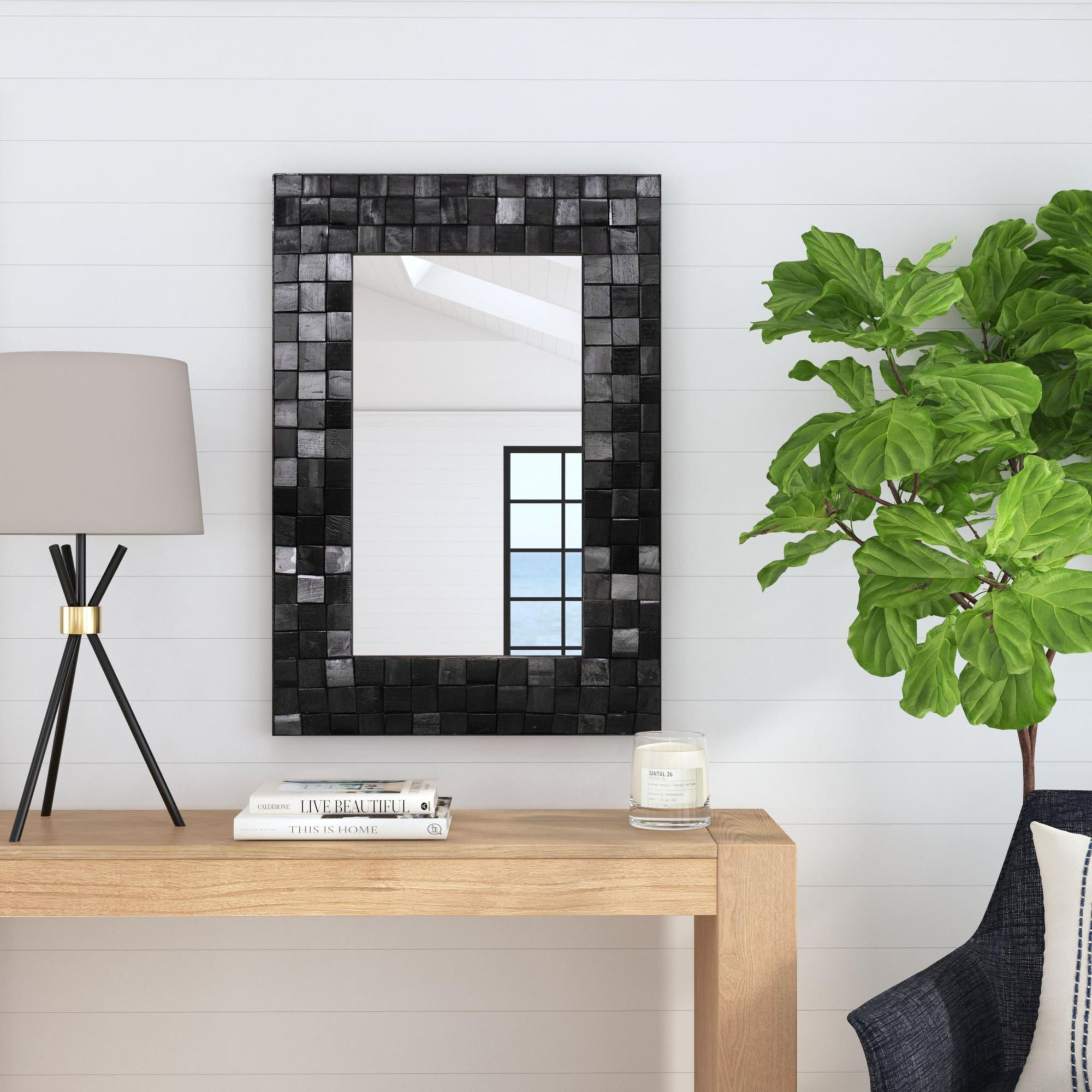 Ivy Bronx Rectangular Recycled Wood Block Mirror | Wayfair