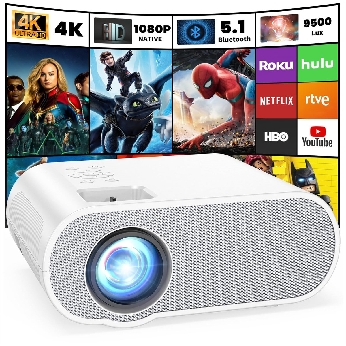 BEACHWATER POOL & SPA, LLC Projector, Native 1080P Full HD Bluetooth ...