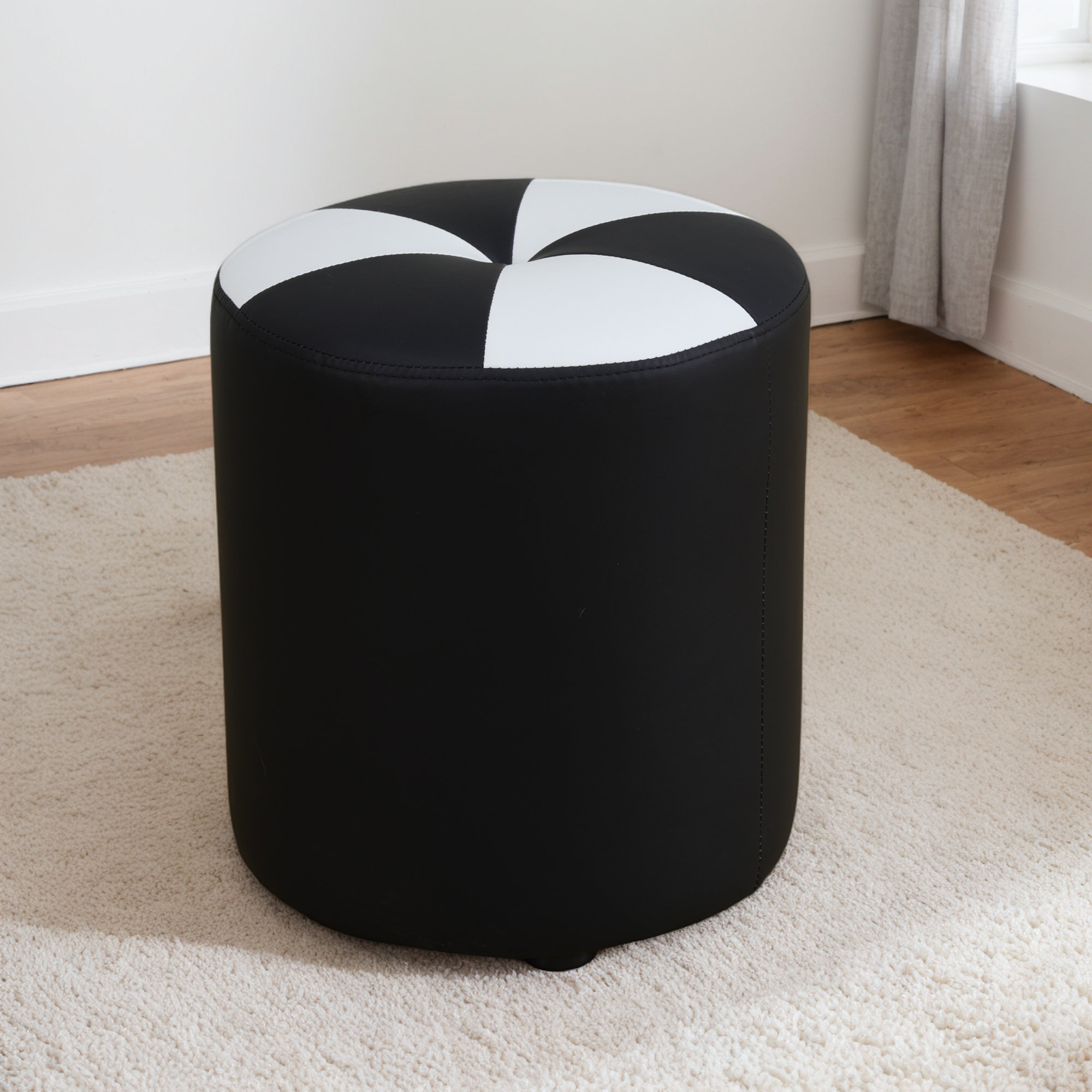 Ebern Designs Round Stuffed Pouf Ottoman Leather Poufs Foot Rest ...
