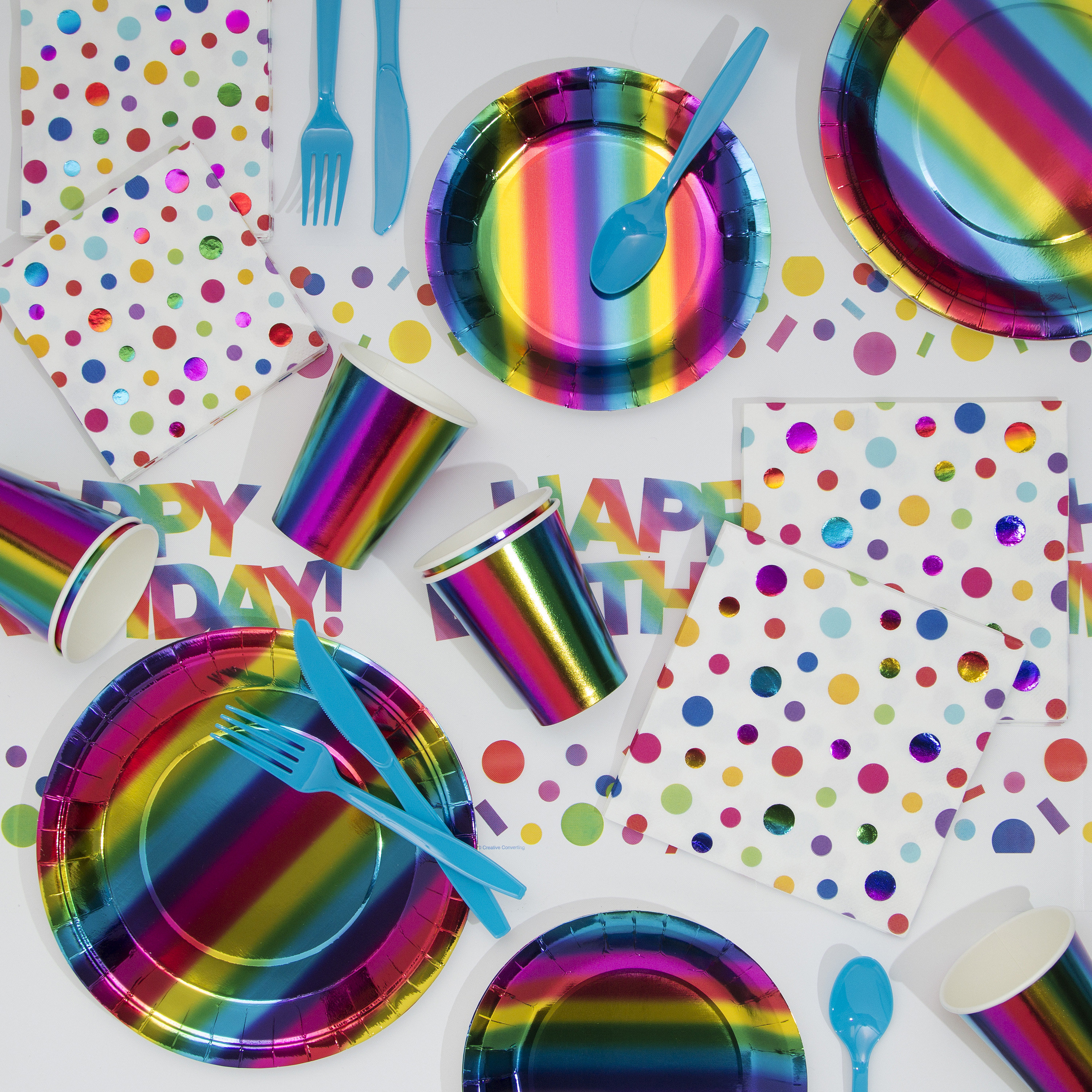 Creative Converting Rainbow Foil Paper/Plastic Party Supplies Kit | Wayfair