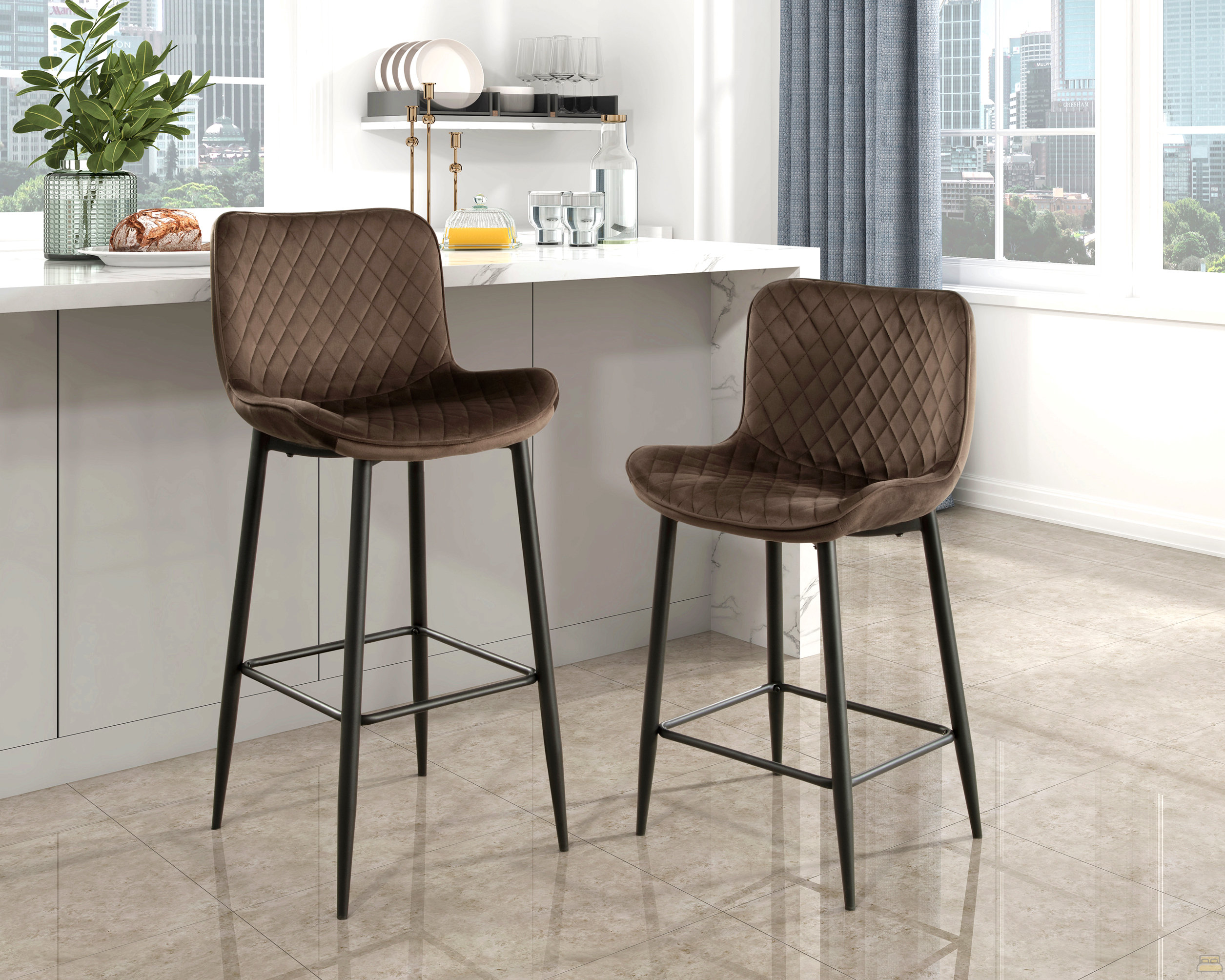 Corrigan Studio® Set Of 2 Counter Height Chairs Velvet | Wayfair