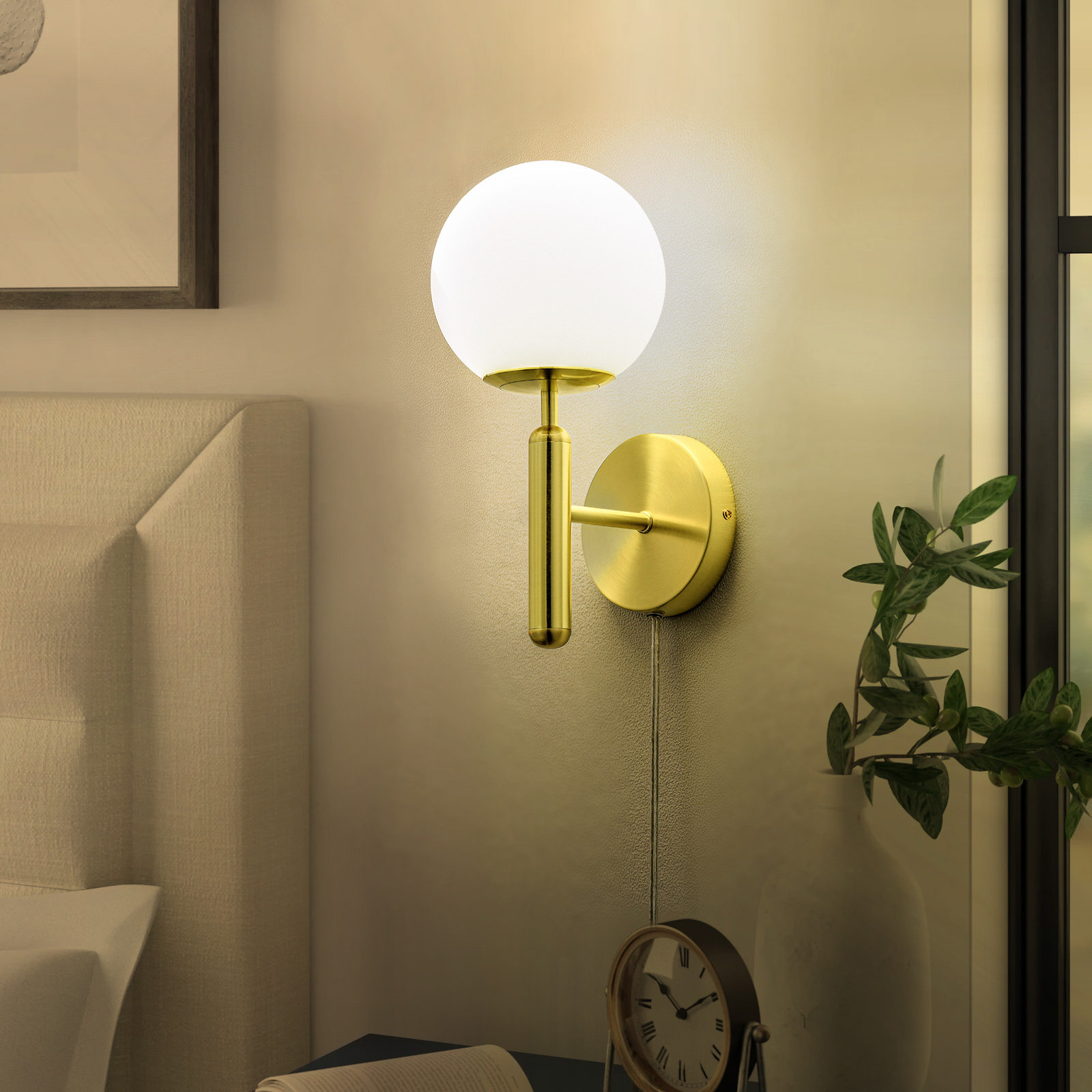 Mercer41 Mirtila Modern Brass Gold Globe Glass Plug in Wall Sconce-Wall ...