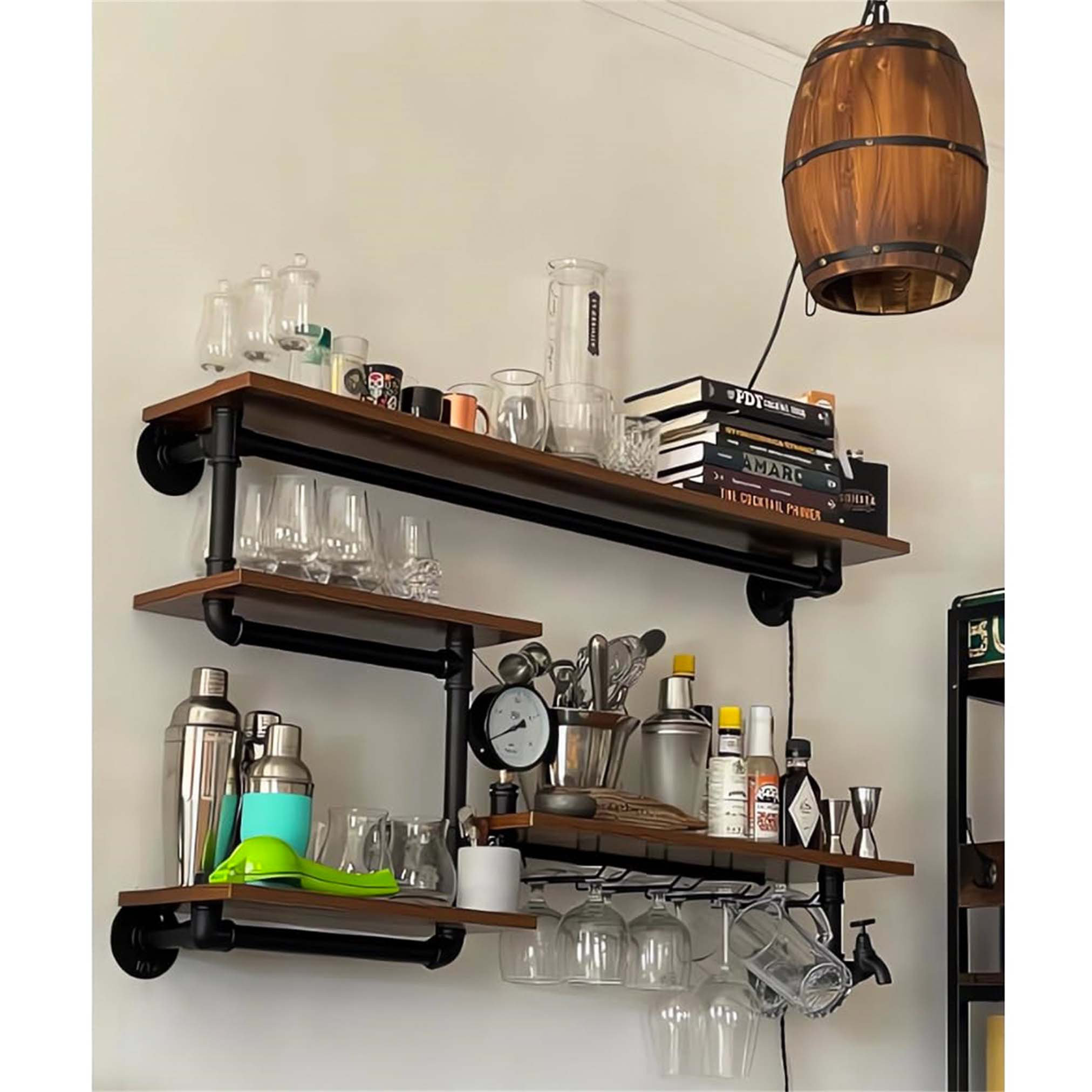 Lark Manor Wall Mounted Industrial Pipe Shelves Wine Rack With 4 Stem ...