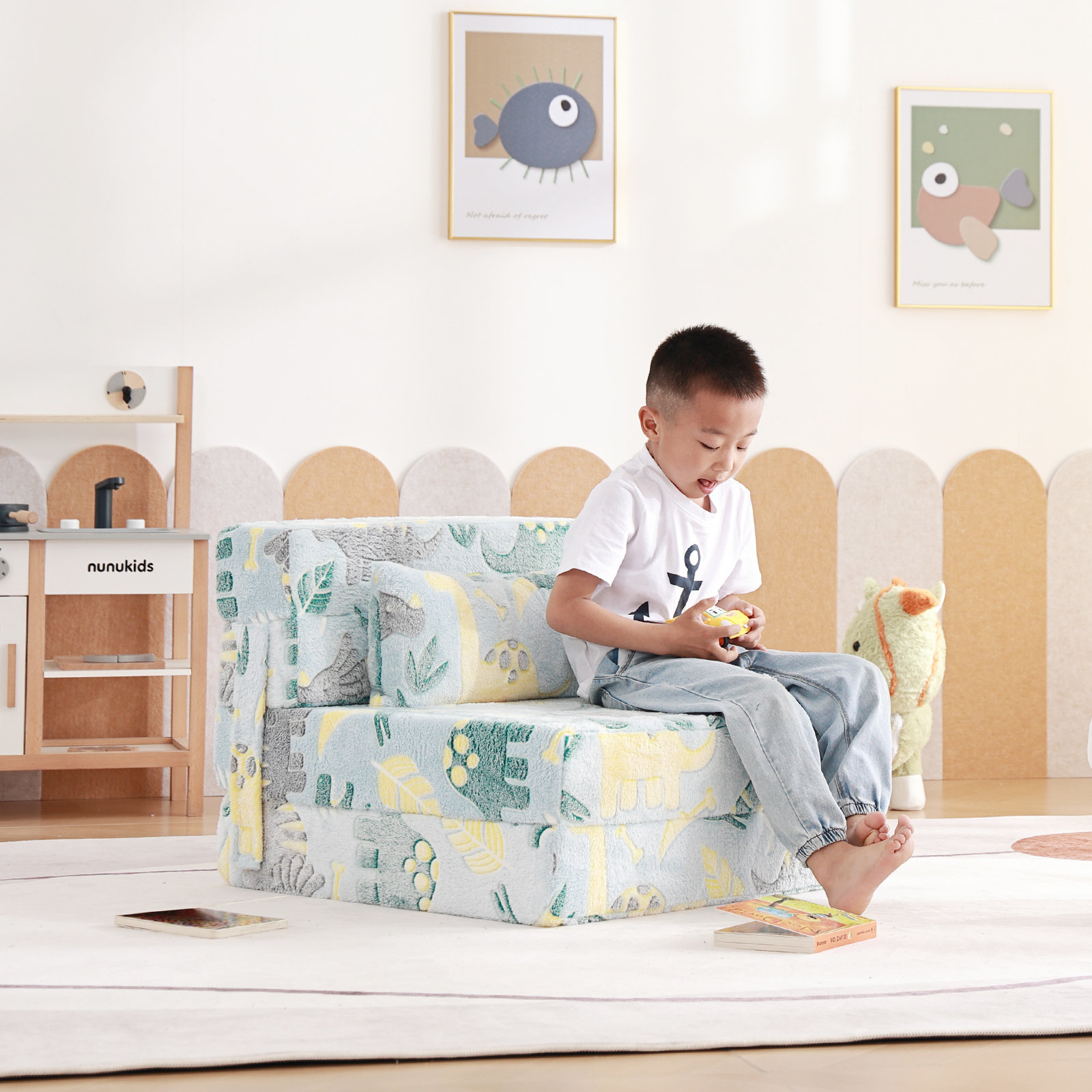 WELNOW Kids Sofa Foldable Floor Mattress, Toddler Floor Fold Out Couch ...