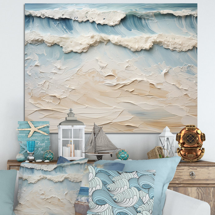 Highland Dunes " Beige And Blue Coastal Beach Paint I " on Canvas | Wayfair