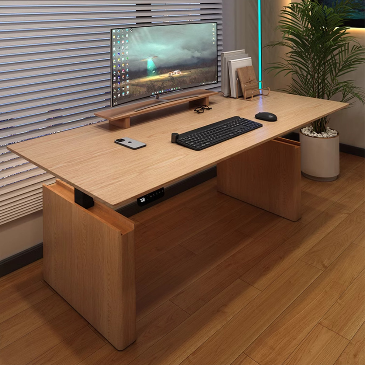 Wren Decors Wood color Rectangular Hight adjustable Solid wood Desks ...